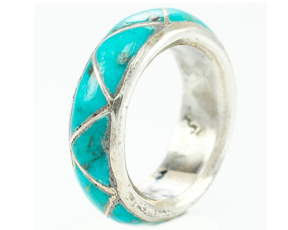 Vintage Silver Turquoise Domed Band Vintage Southwestern - Etsy