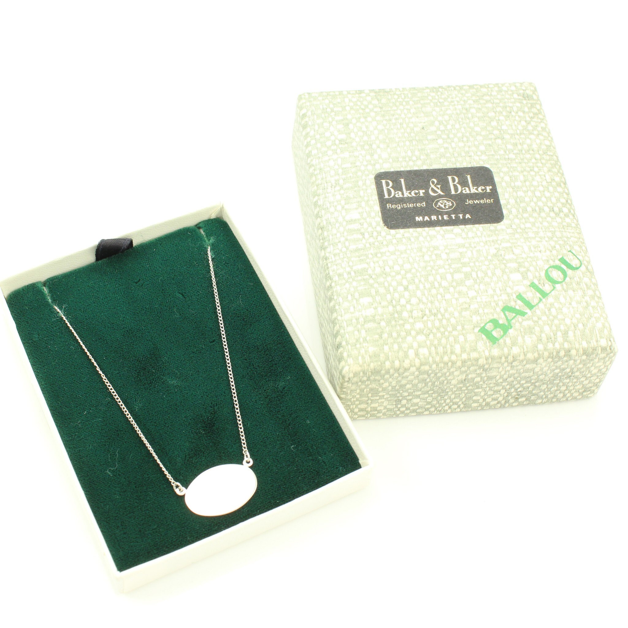 Sterling Monogram Necklace - Vintage Ballou Silver Engravable Oval Disk ...