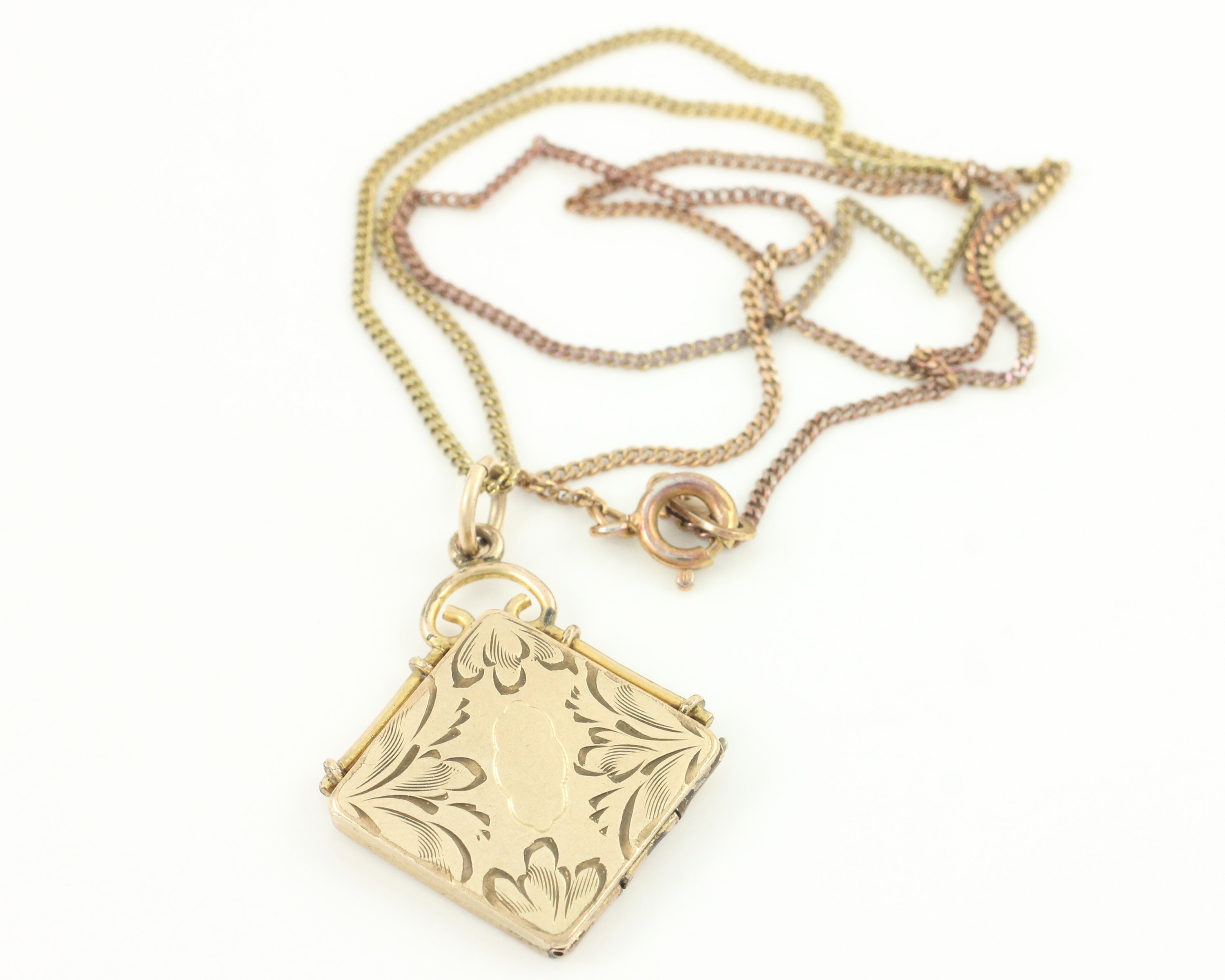 Victorian Gold Filled Square Locket Necklace, Vintage 10K Gold Fill ...