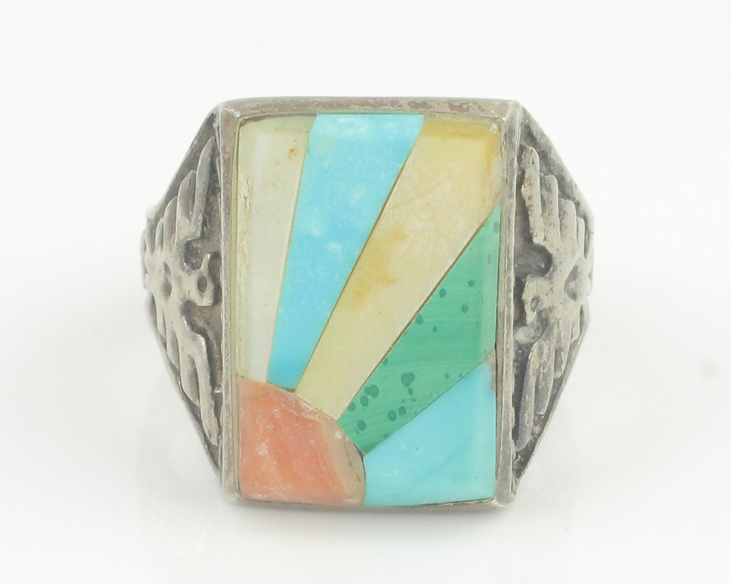 Vintage Sterling Silver Turquoise Shell Inlay Ring, Vintage ...