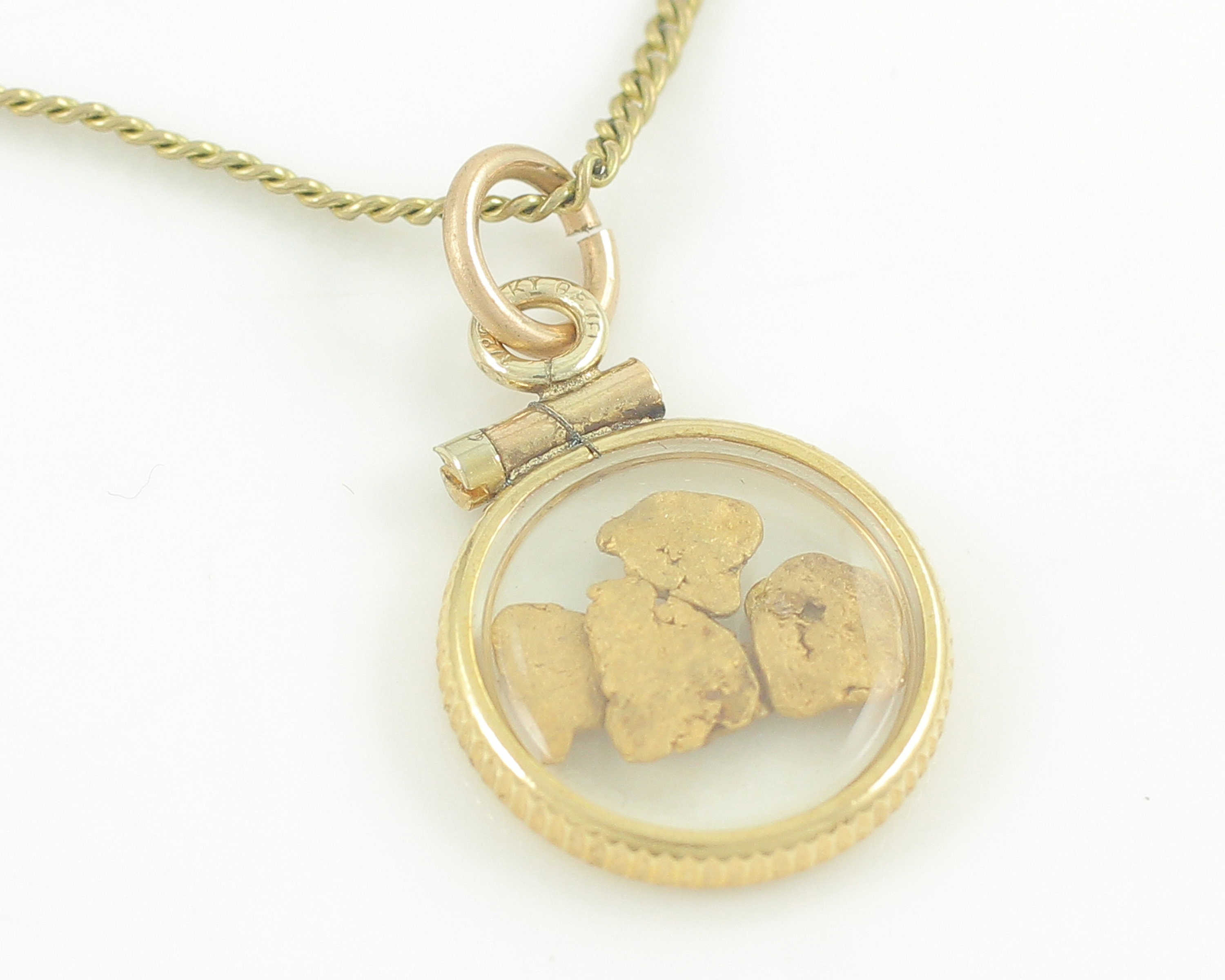Vintage Placer Gold Nugget Locket Necklace, Vintage 22K Gold Mine Flake ...