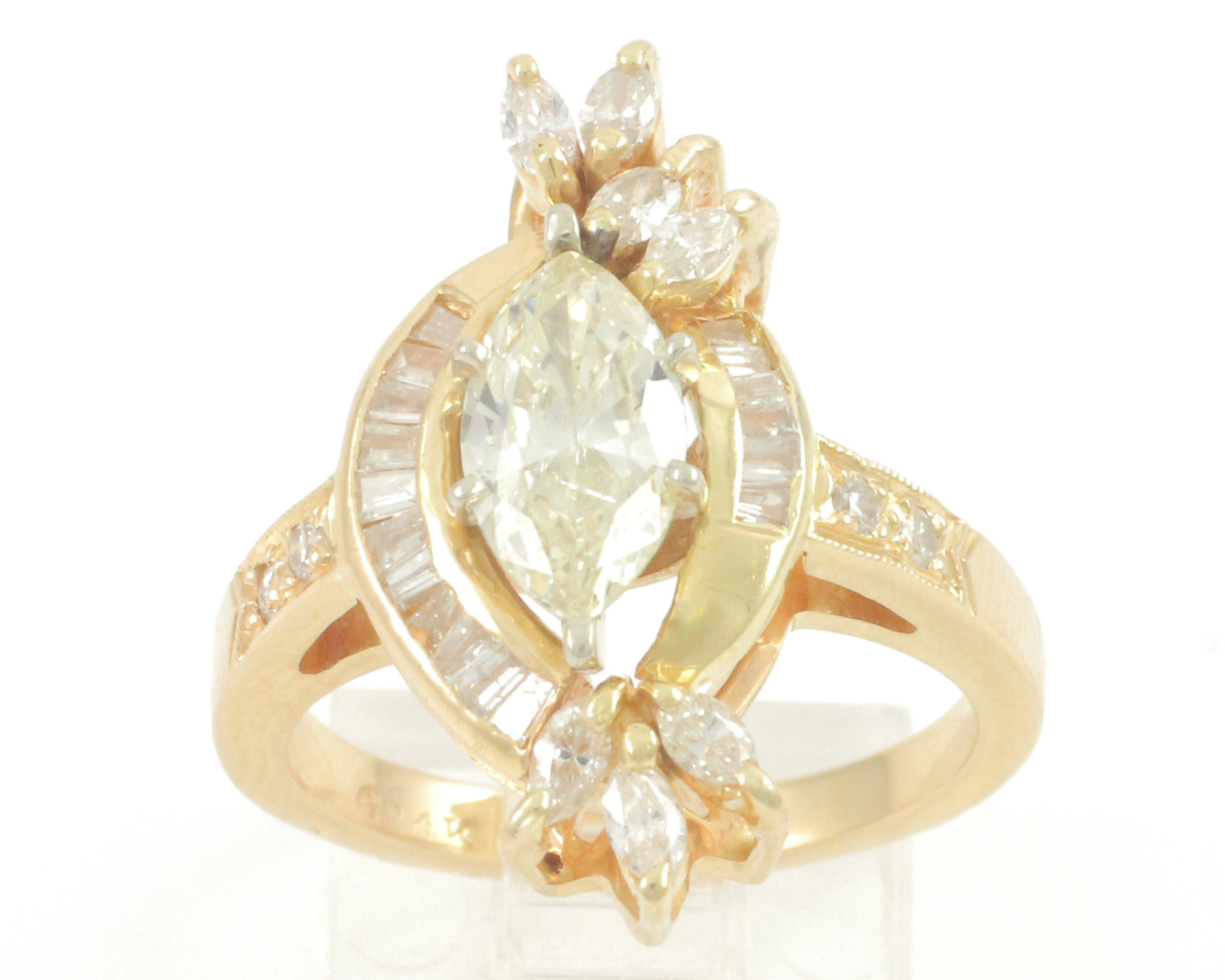 Vintage 14K 2 11 CT TW Diamond Cluster Ring Vintage 1 CT Marquise Vintage 14K 2 11 CT TW Diamond Cluster Ring Vintage 1 CT Marquise
