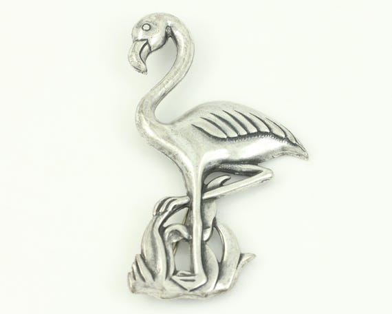Vintage Sterling Silver Flamingo Brooch, 1950s Silver… - Gem
