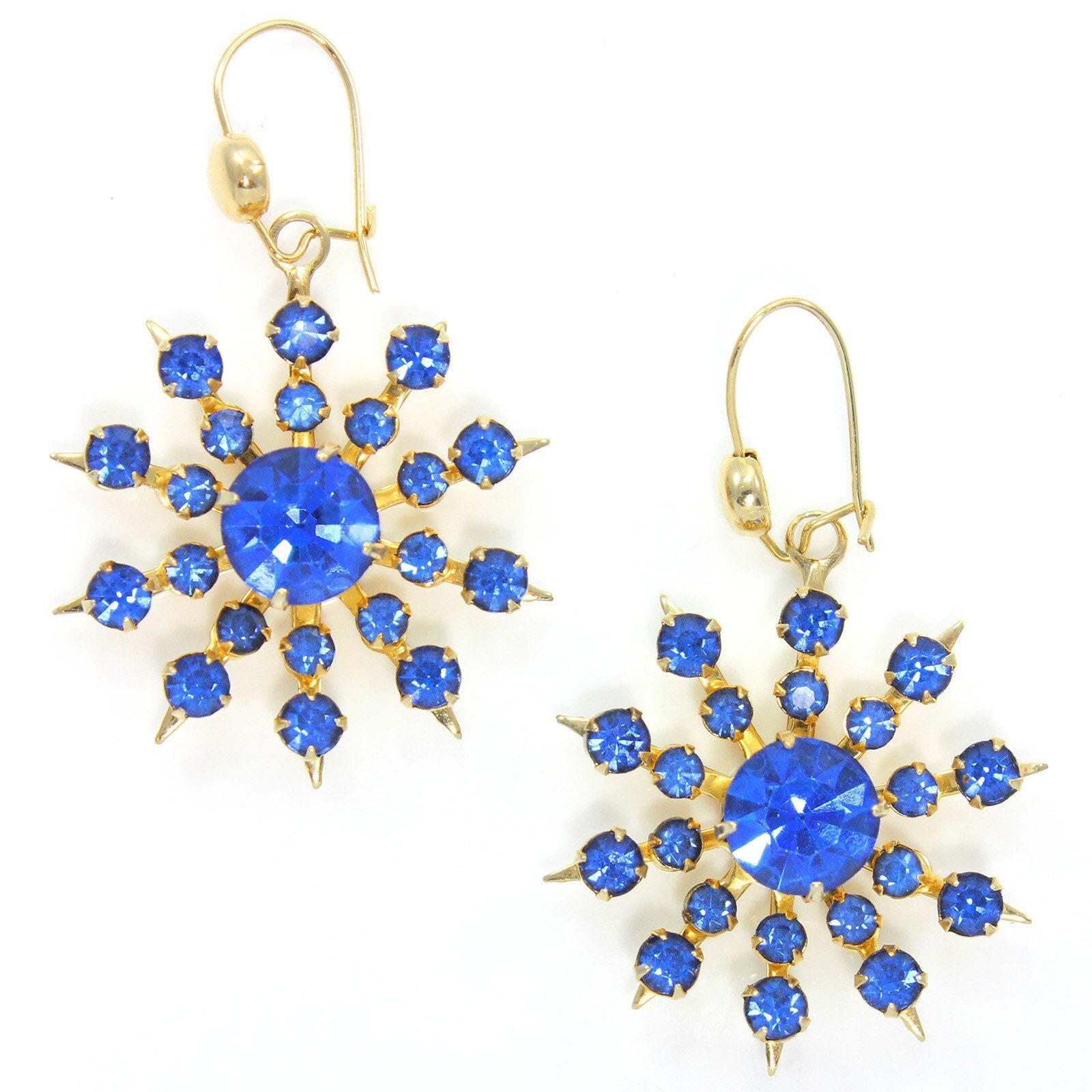 Vintage Capri Blue Rhinestone Starburst Dangle Earrings, Vintage 1960s ...