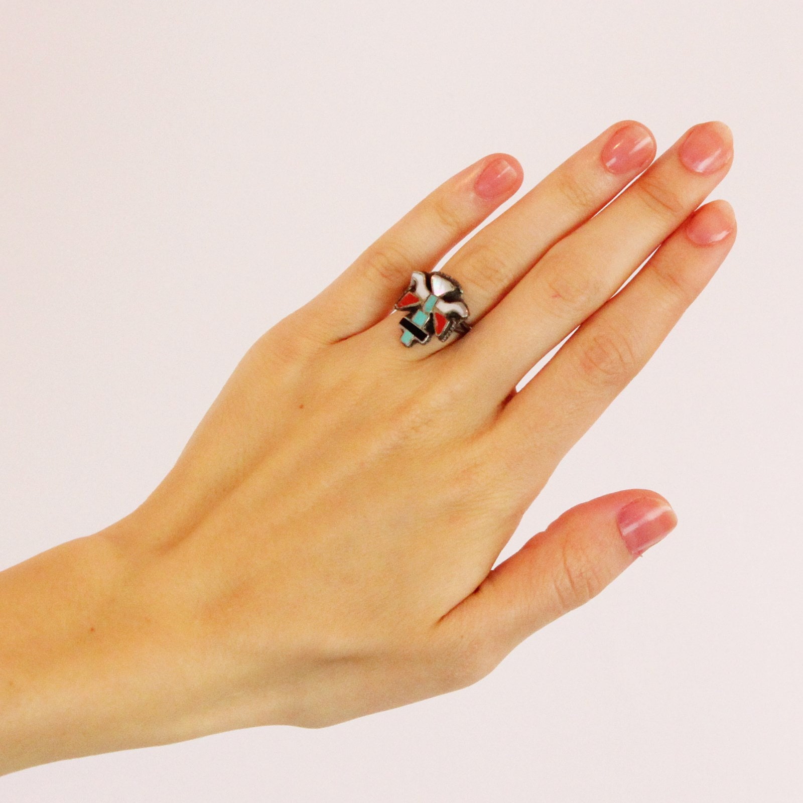 Sterling Knifewing Ring - Vintage Southwestern Ring Inlaid Turquoise ...