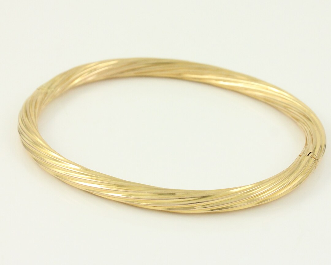 Vintage 18K Ribbed Hinged Bangle Bracelet, 18K Yellow Gold Twisted Rib ...