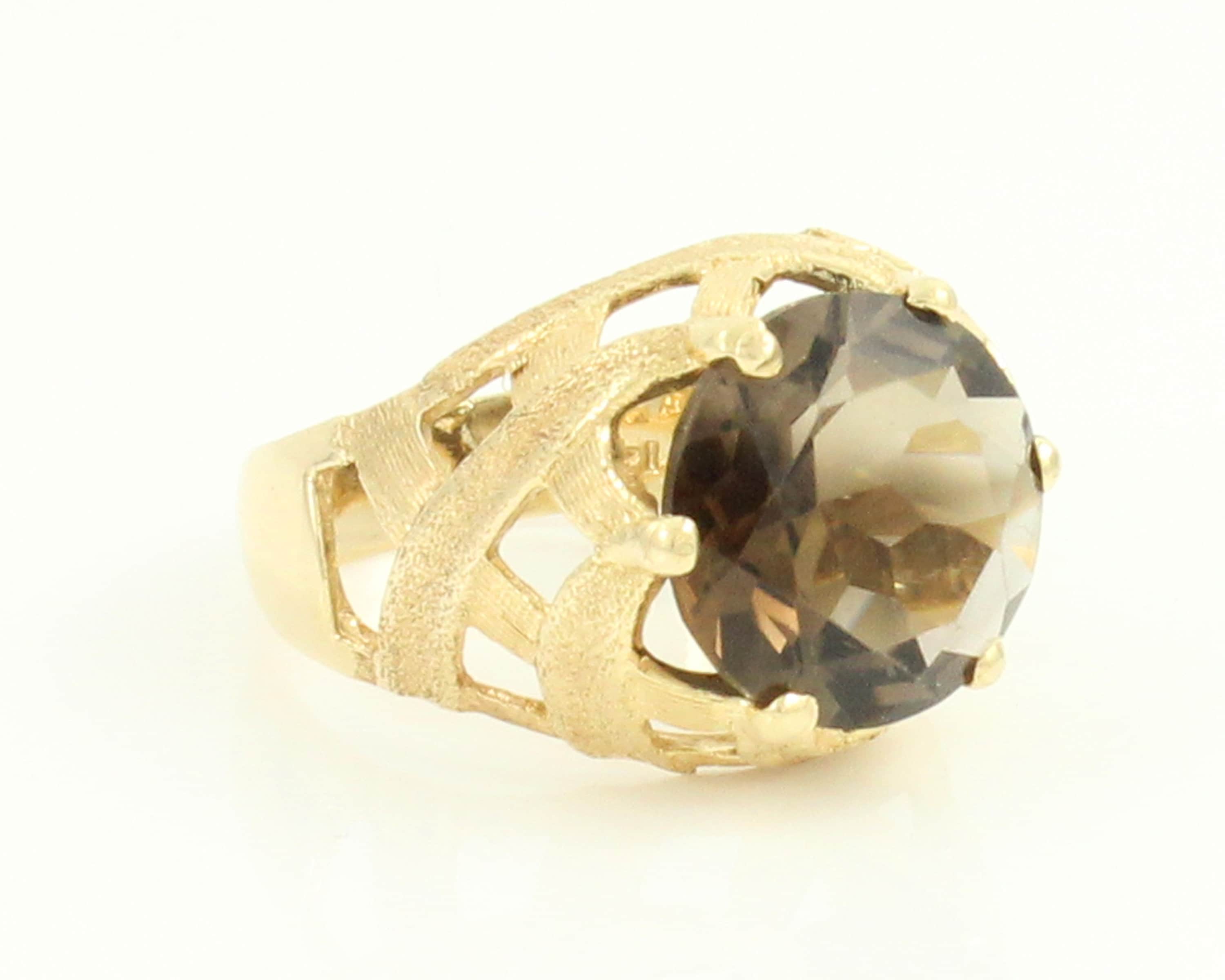 Vintage 14K Gold Smoky Quartz Ring, 80s 14K Lattice Smoky Quartz Ring ...