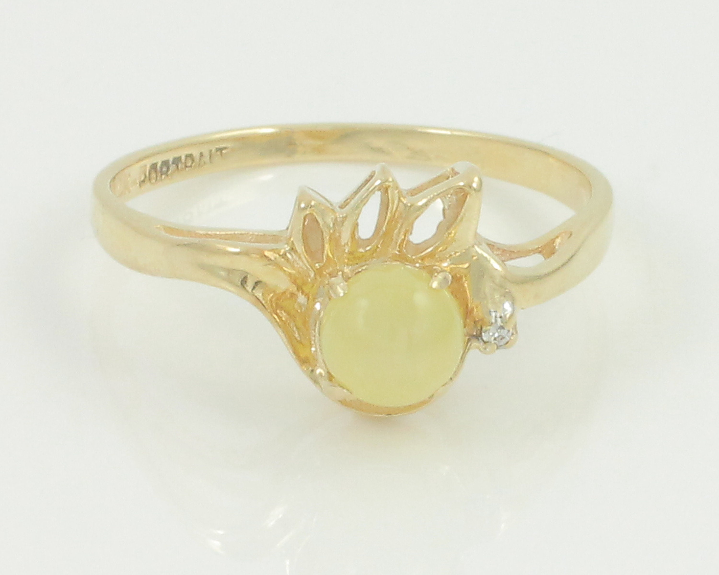 Vintage 14K Yellow Star Sapphire Diamond Ring, 1980s 14K Lab Created ...