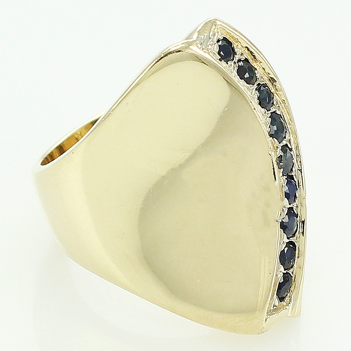 1980s Bold Gold 14K Sapphire Ring - Heavy Yellow Gold Sculptural Ring ...
