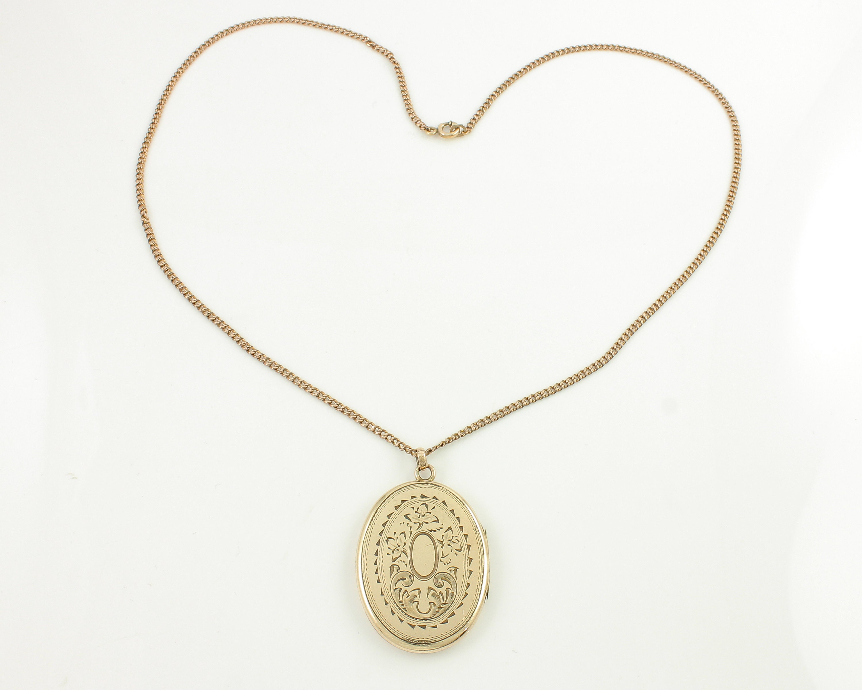 Vintage Large Oval Engraved Locket Necklace, Ballou Gold Filled ... Vintage Large Oval Engraved Locket Necklace, Ballou Gold Filled ...