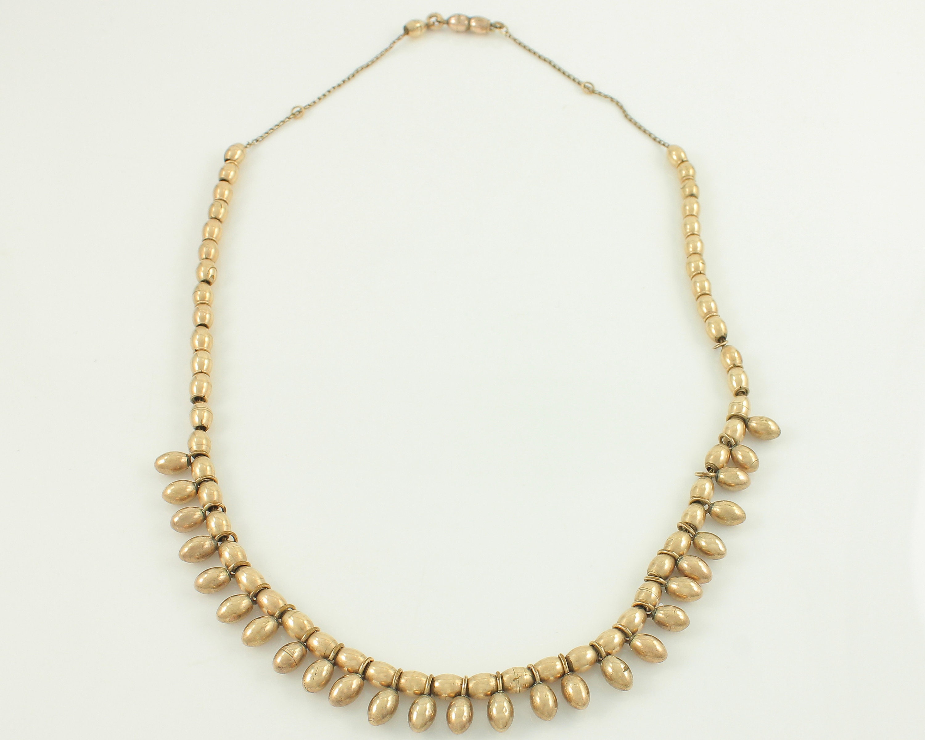 Victorian Gold Filled Ovoid Beaded Necklace, Vintage Rosy Gold Fill ...