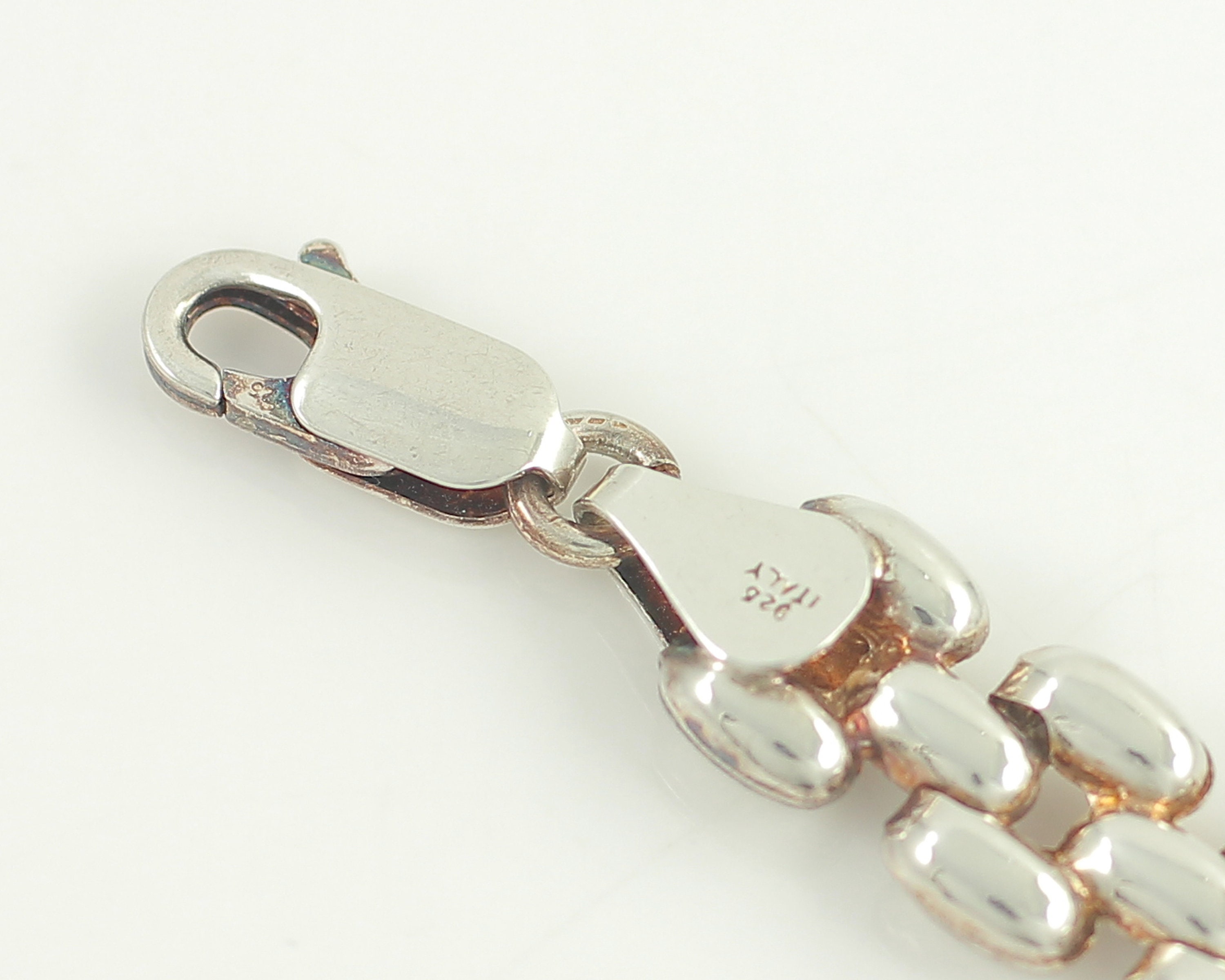 Vintage Sterling Brick Link Chain Bracelet, 1990s Heavy 7.25 Silver ...