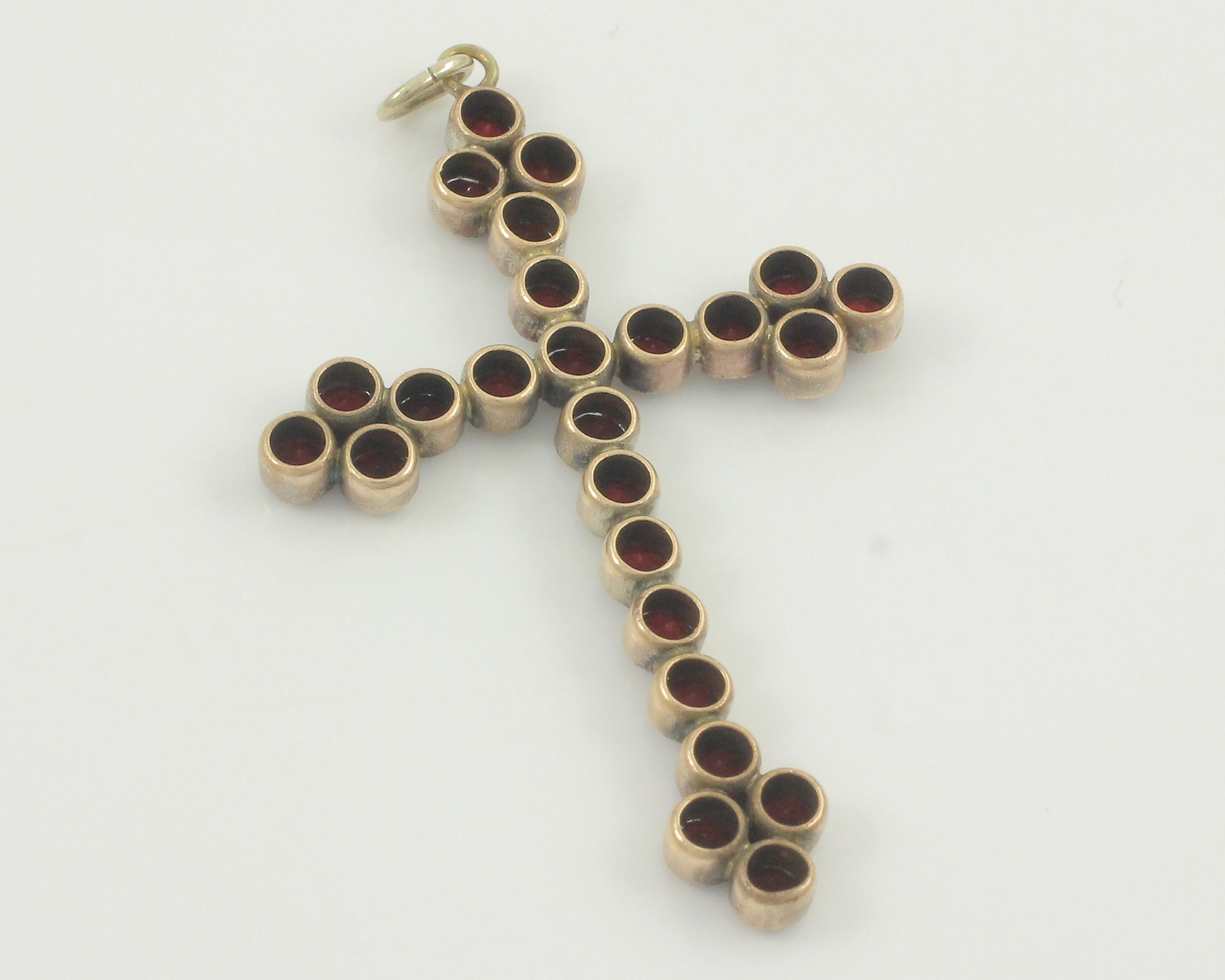 Vintage Garnet Red Glass Cross Pendant, Byzantine Imitation Bohemian ...