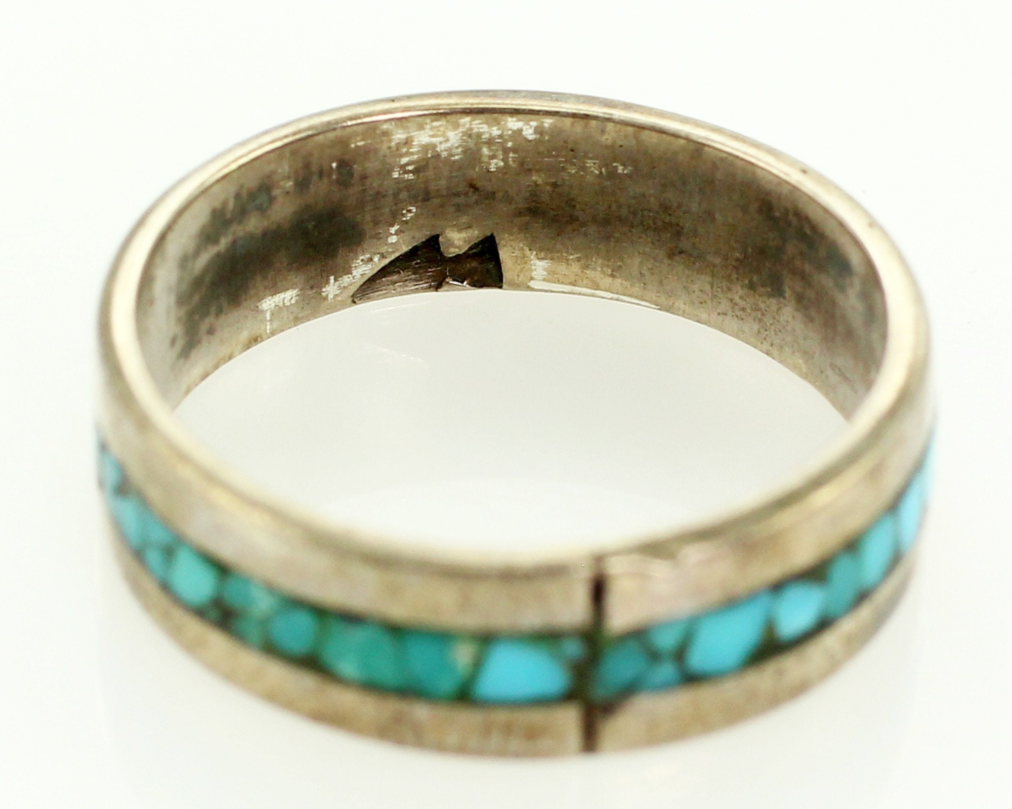 Vintage Turquoise Mosaic Inlay Sterling Silver Wedding Band - Early ...