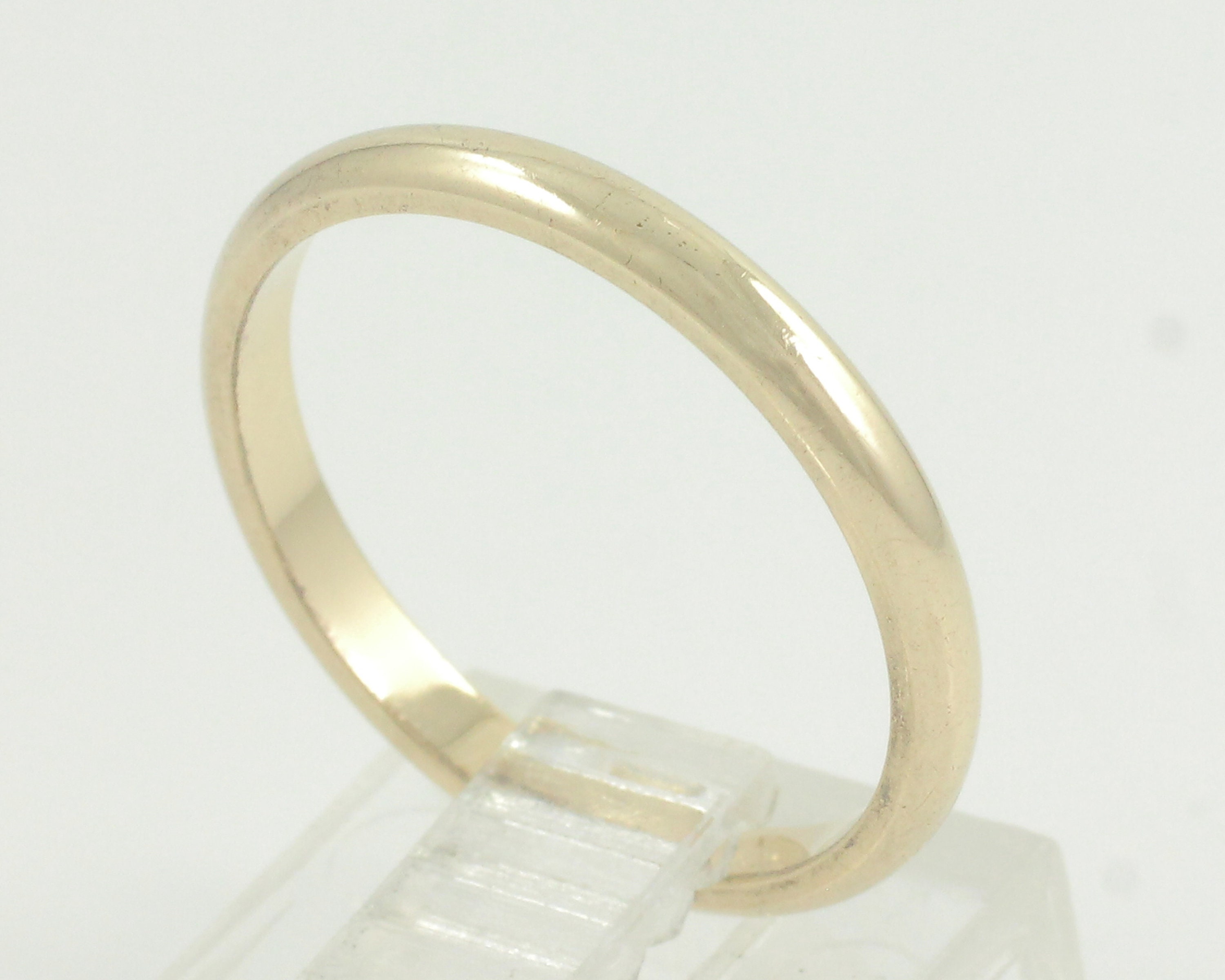 Vintage 14K Gold Wedding Ring, 14K 2.1 mm Wide Domed Band Flat Edge ...