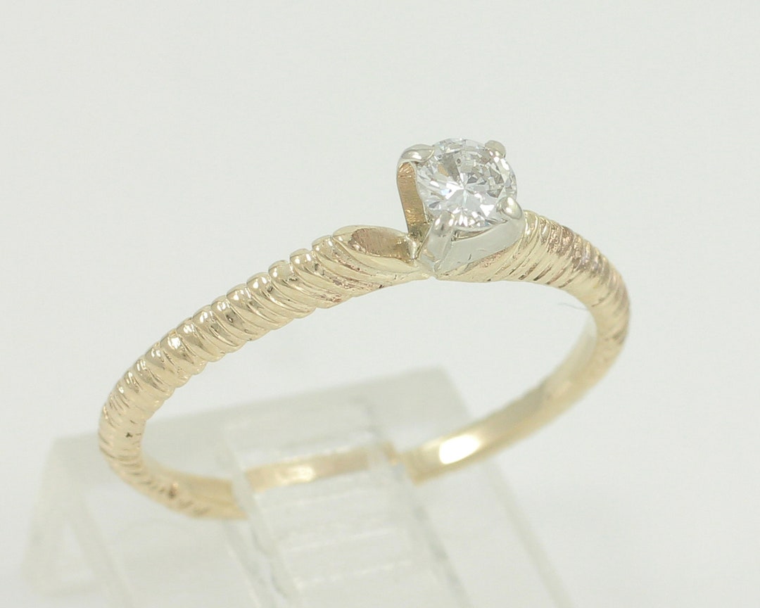 Vintage .16 CT Diamond Solitaire 14K Engagement Ring, 80s Diamond ...