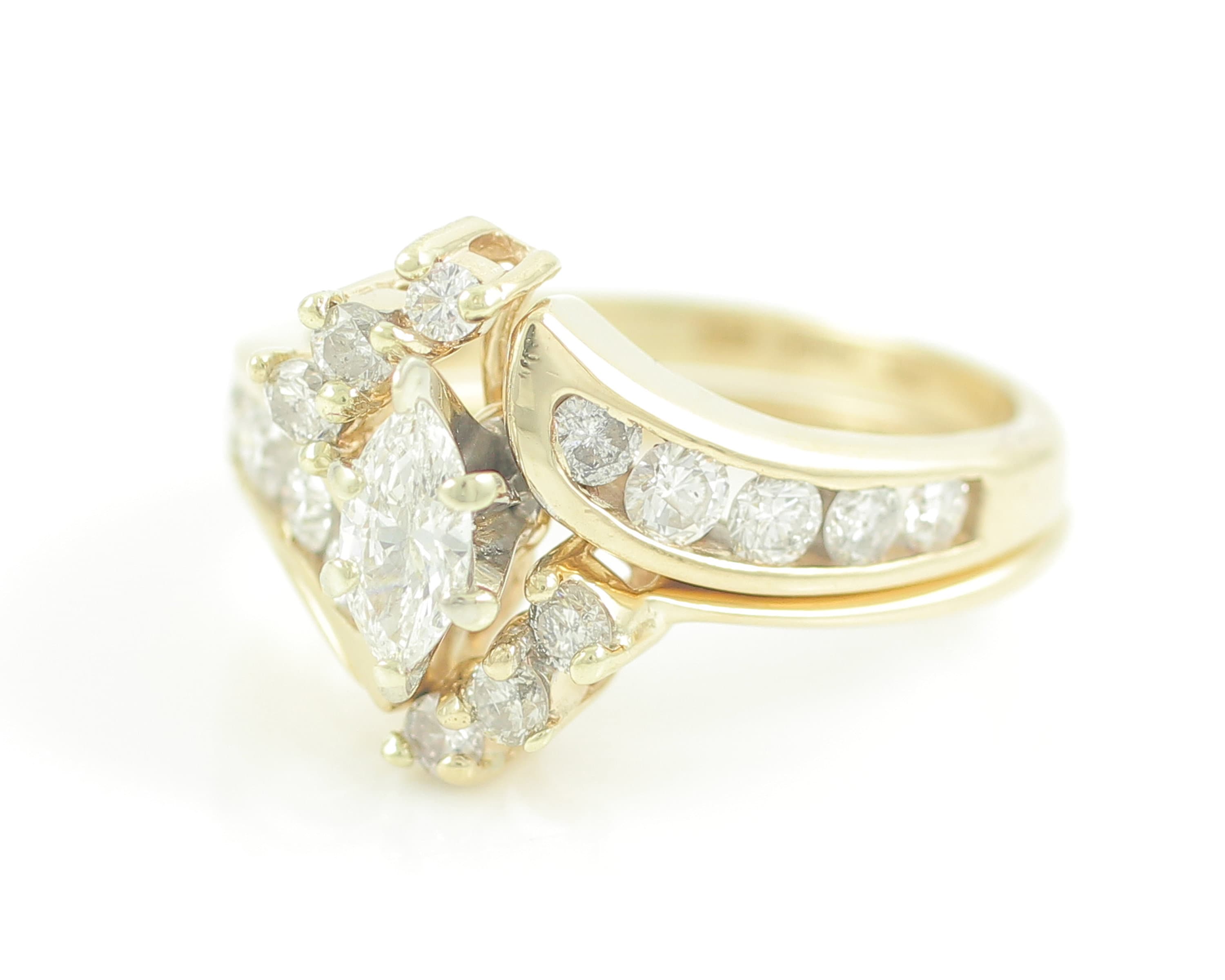 Vintage 14K Diamond Marquise Engagement Ring Wedding Band Jacket Set ...