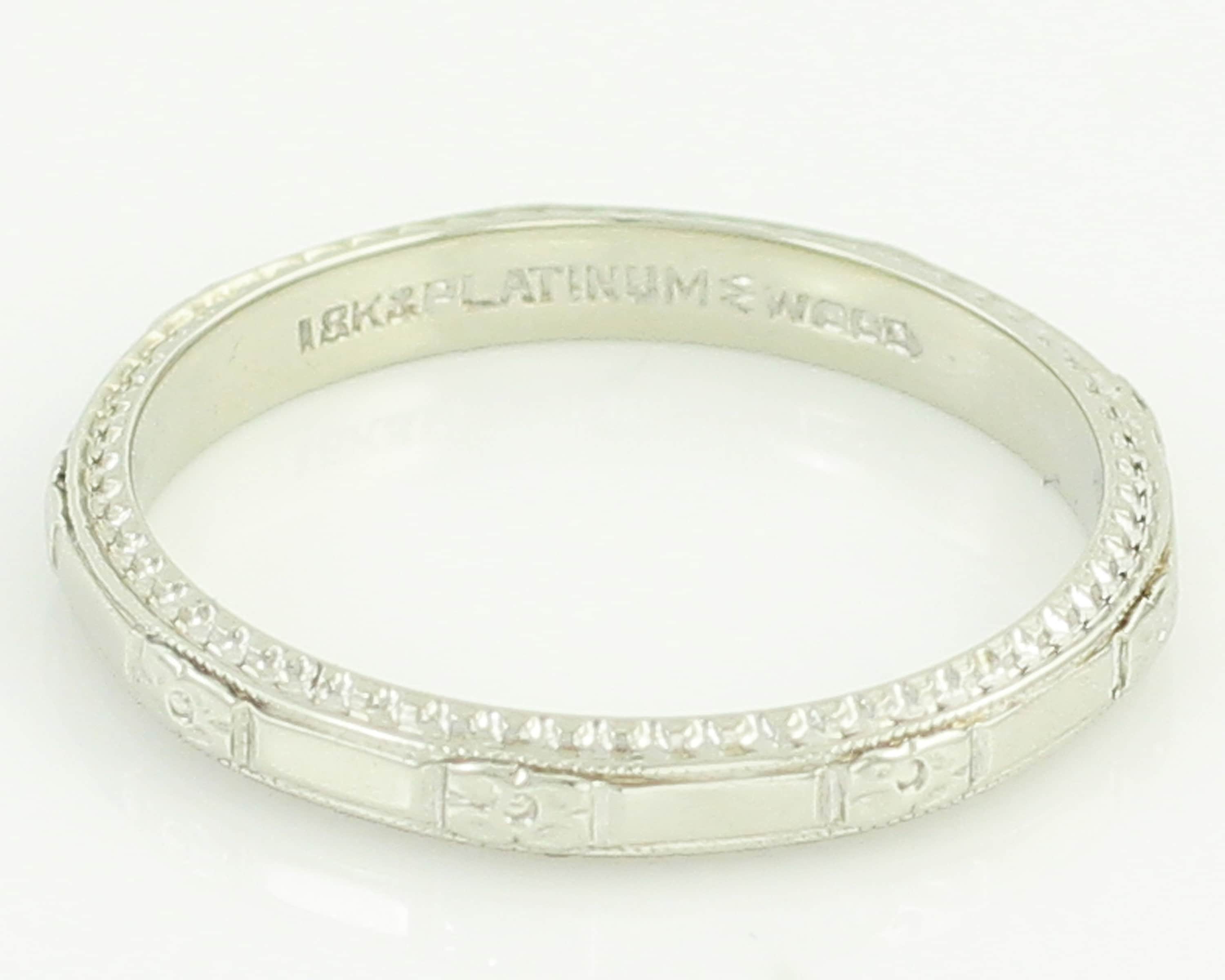 18K White Gold Platinum Engraved Wedding Band - Art Deco JR Wood ...
