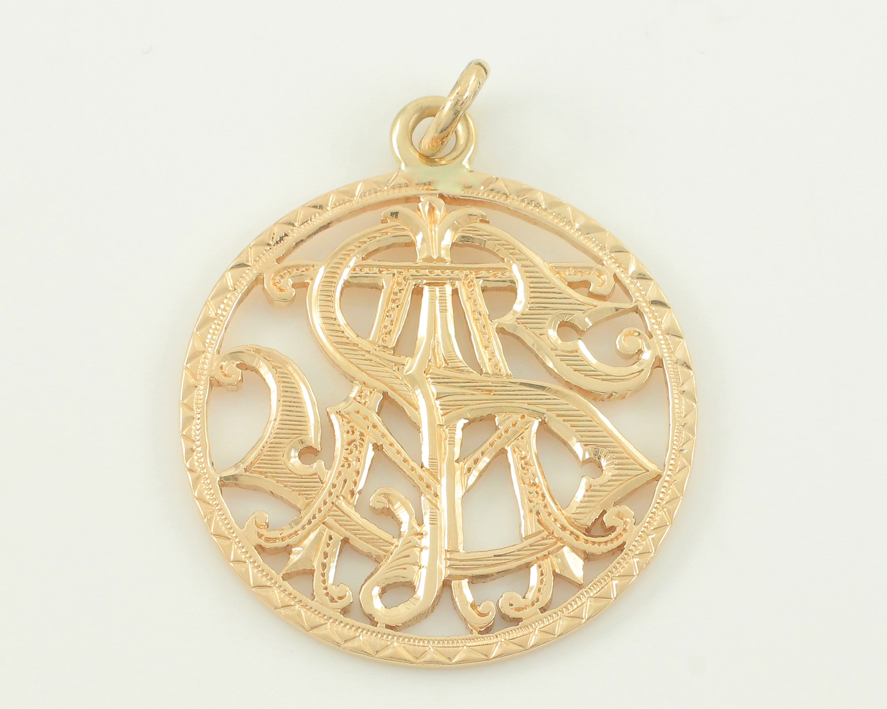Victorian 14K Love Token Pendant, Antique 14K Gold Engraved Monogram ...