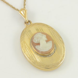 Vintage Gold Filled Cameo Locket Necklace, 1930s Lestage Shell Cameo ...