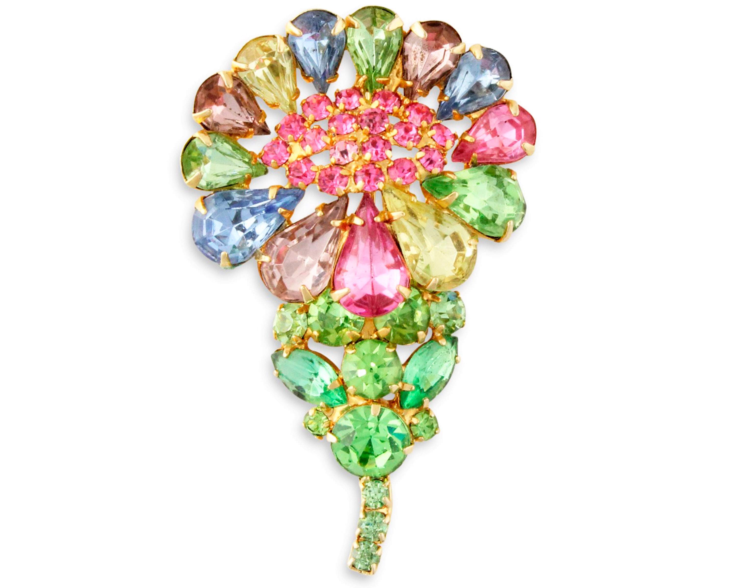 Vintage Pastel Rhinestone Flower Brooch - Vibrant Multicolor Crystal ...