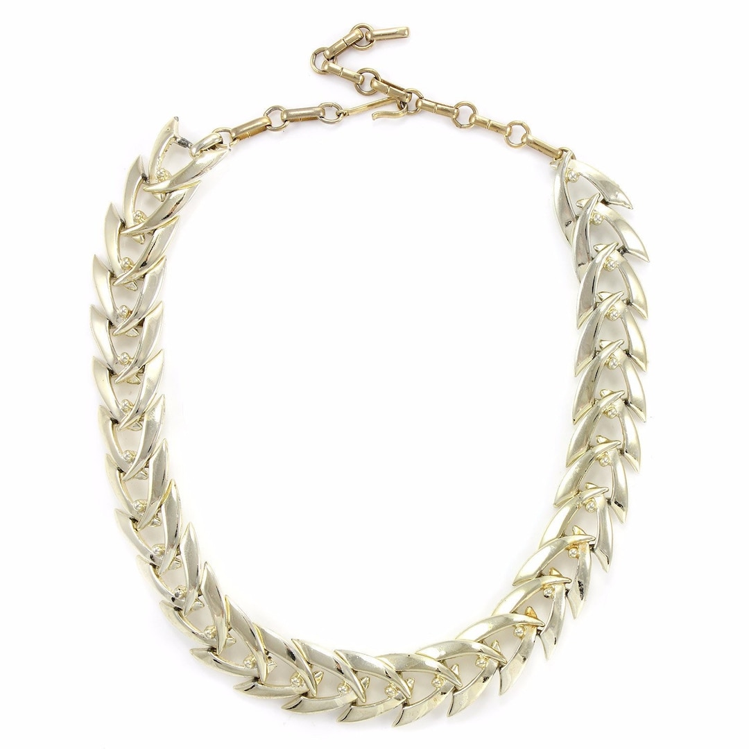 Vintage Coro Gold Tone Triangle Collar Necklace, 1950s Coro Gold Tone ...