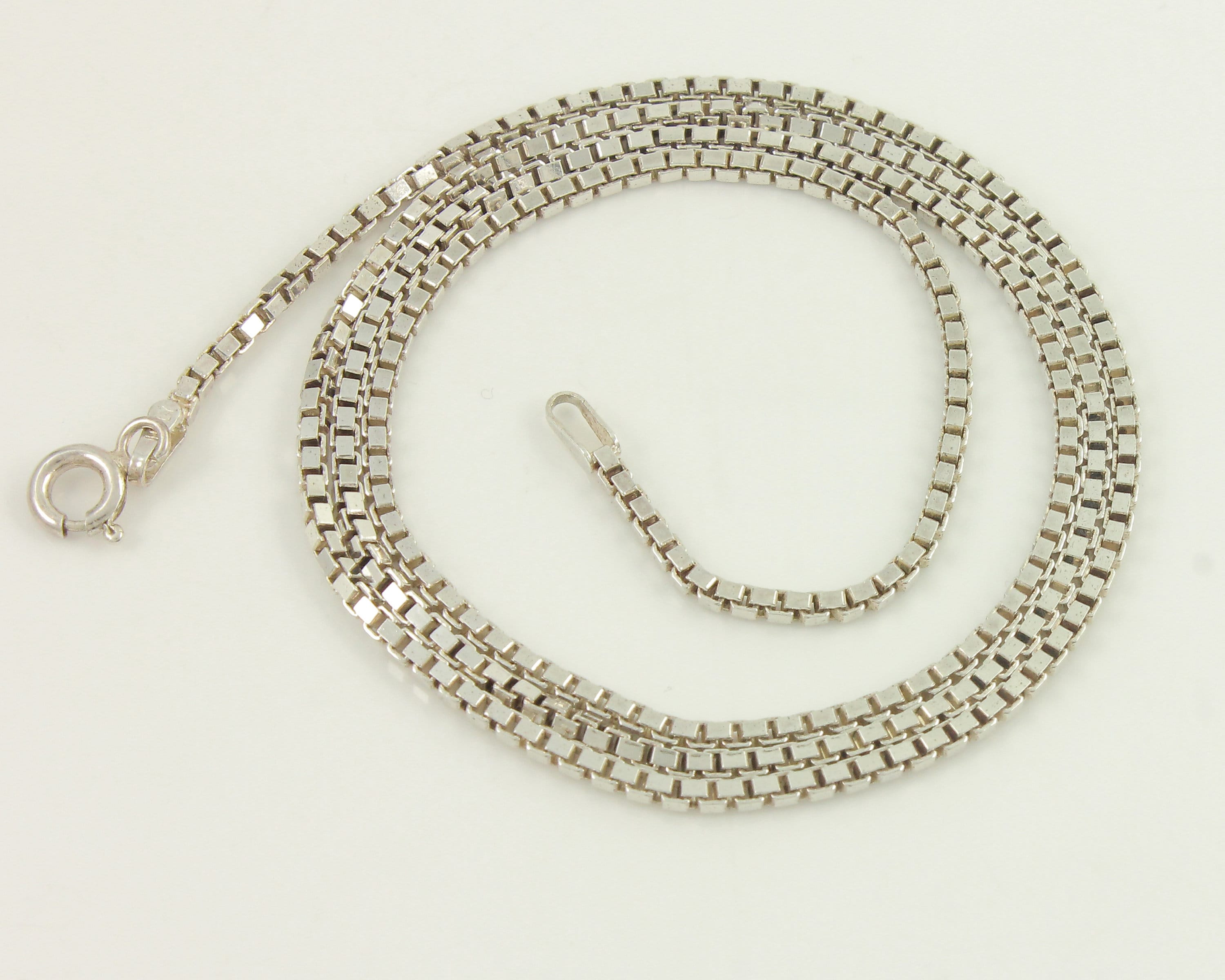 Vintage 925 Silver Box 22 Inch Chain, 1980s Heavy Sterling Box Chain ...
