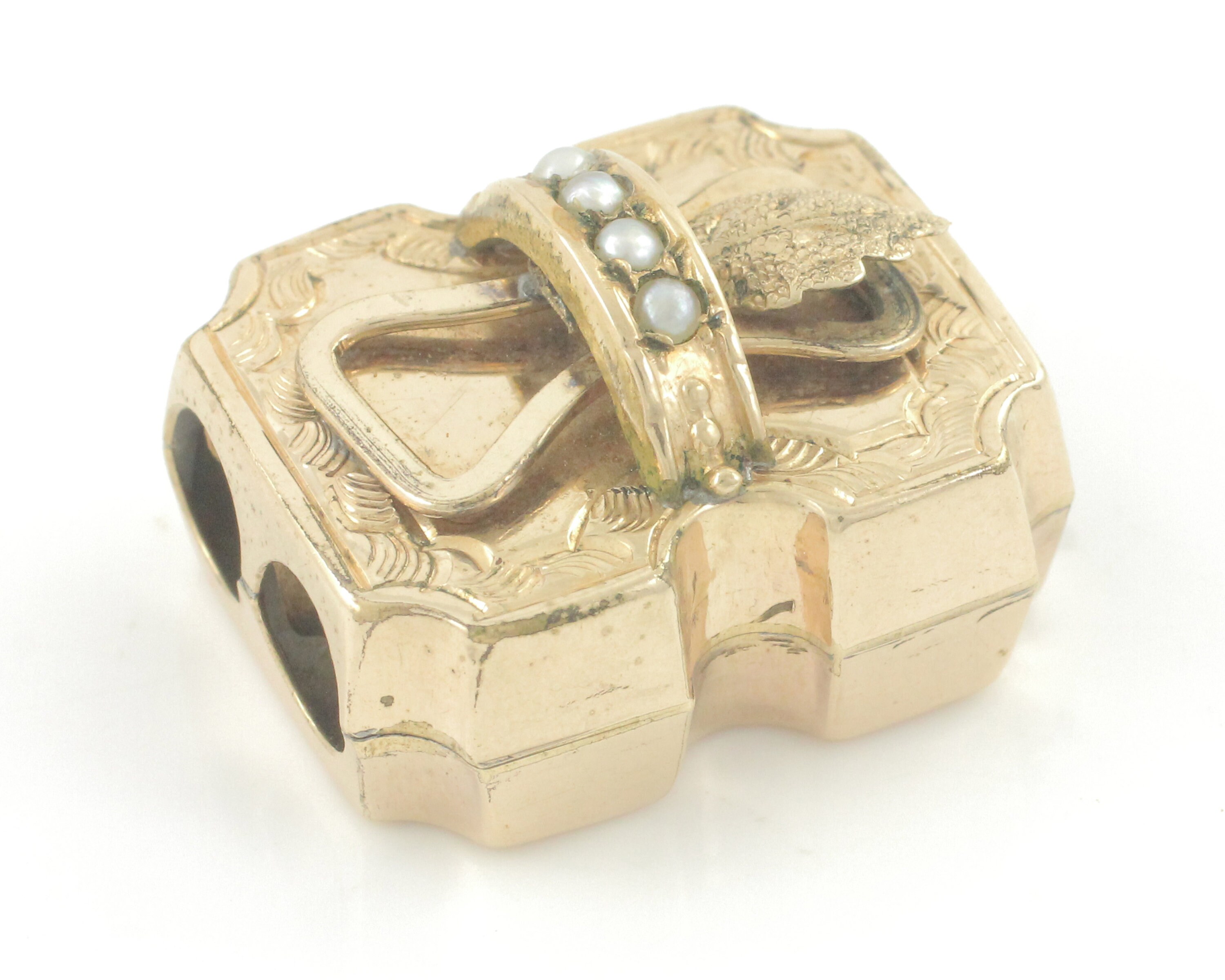 Antique Victorian 10K Gold Filled Seed Pearl Watch Chain Slide, Vintage ...