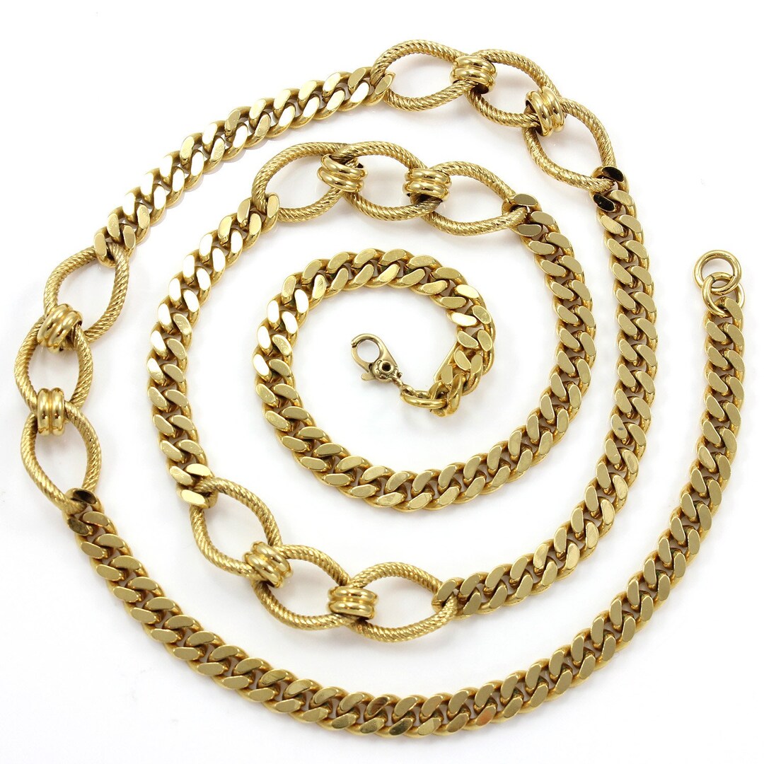 Vintage Eighties Monet Chunky Gold Tone Chain Necklace, Bold Curb and ...