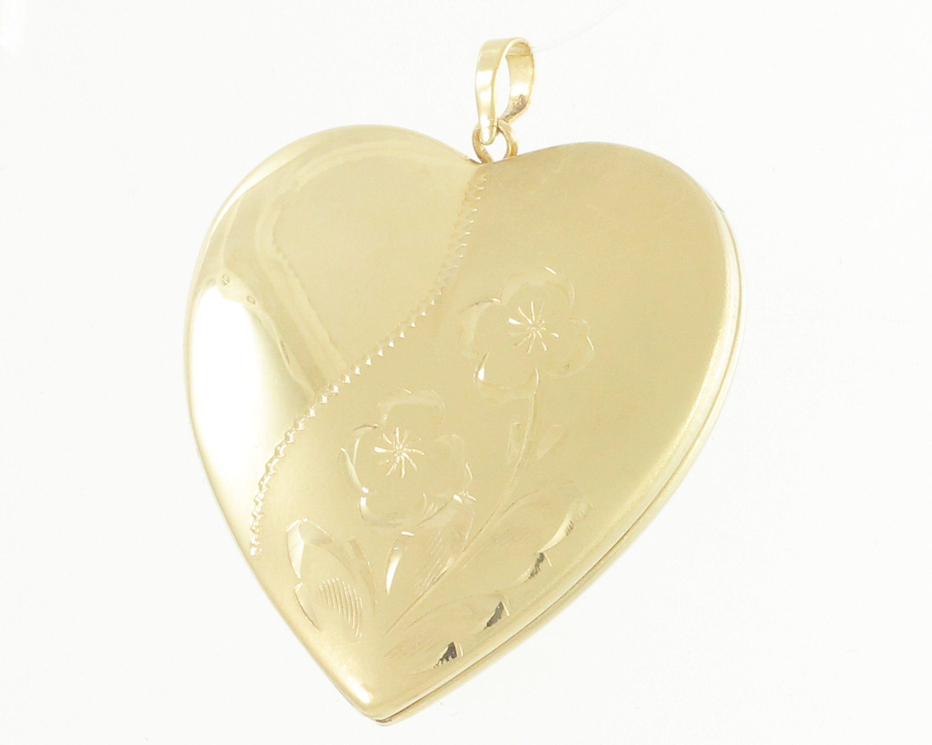 Large Vintage 14K Gold Heart Locket Pendant Hand Engraved Flowers - 585 ...