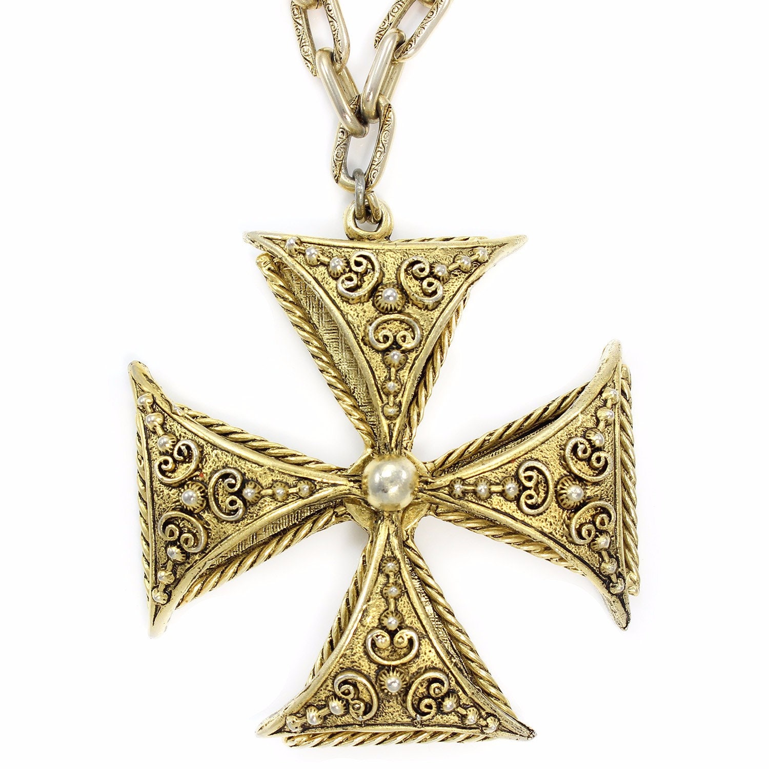 Vintage Oversized Gold Tone Maltese Cross Pendant Necklace, Chunky ...