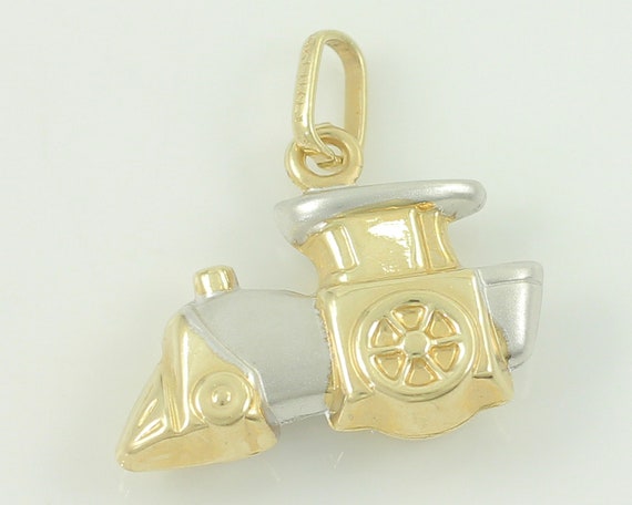 Vintage 14K Train Engine Pendant, 14K White Yellow Go… - Gem