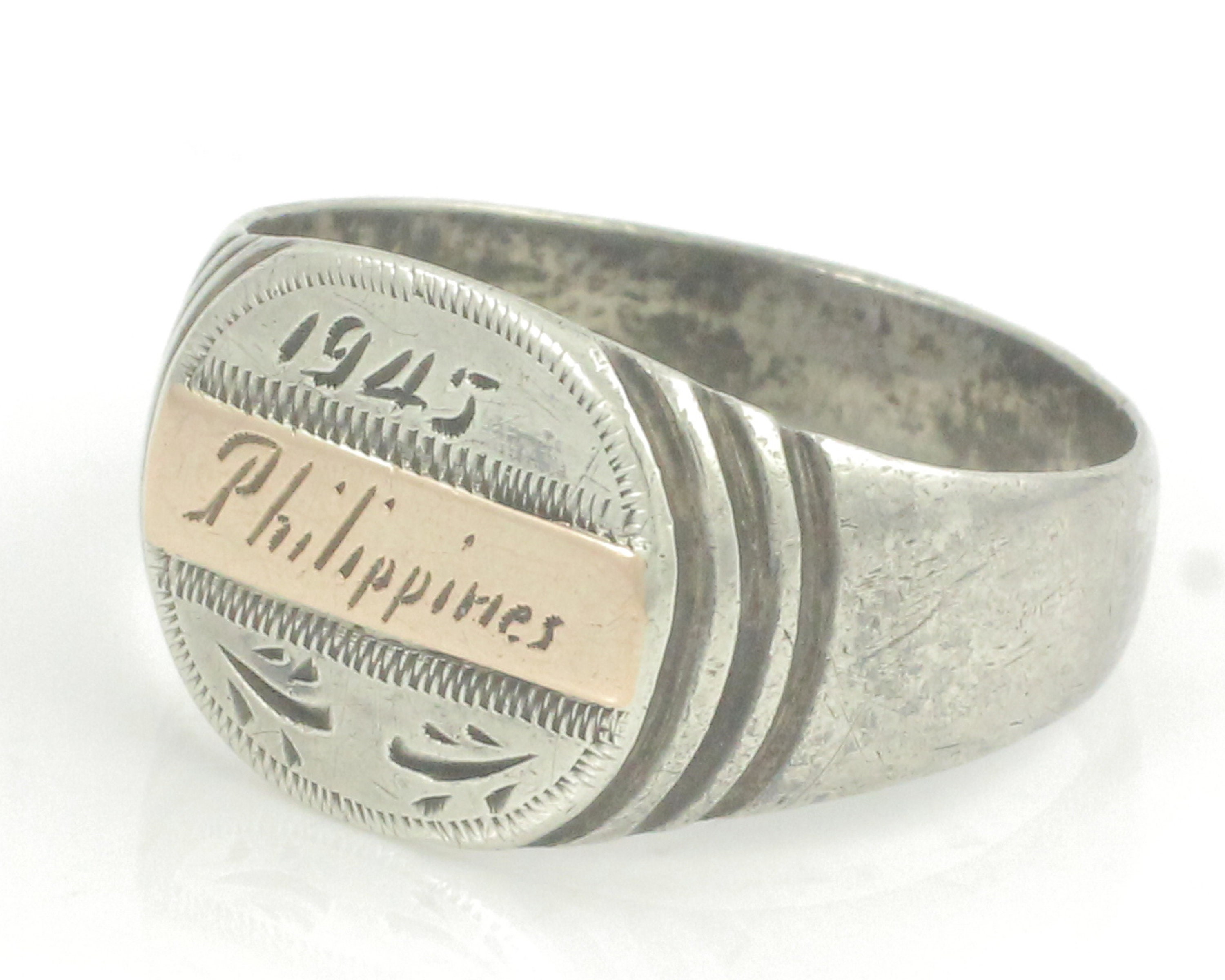 Vintage 1945 WWII Philippines Army Trench Art Ring, WWII Militaria Hand ...