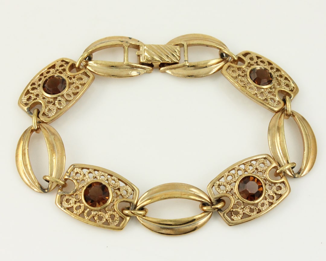 Vintage Sarah Coventry Butterscotch Bracelet, Sarah Coventry Gold Tone ...