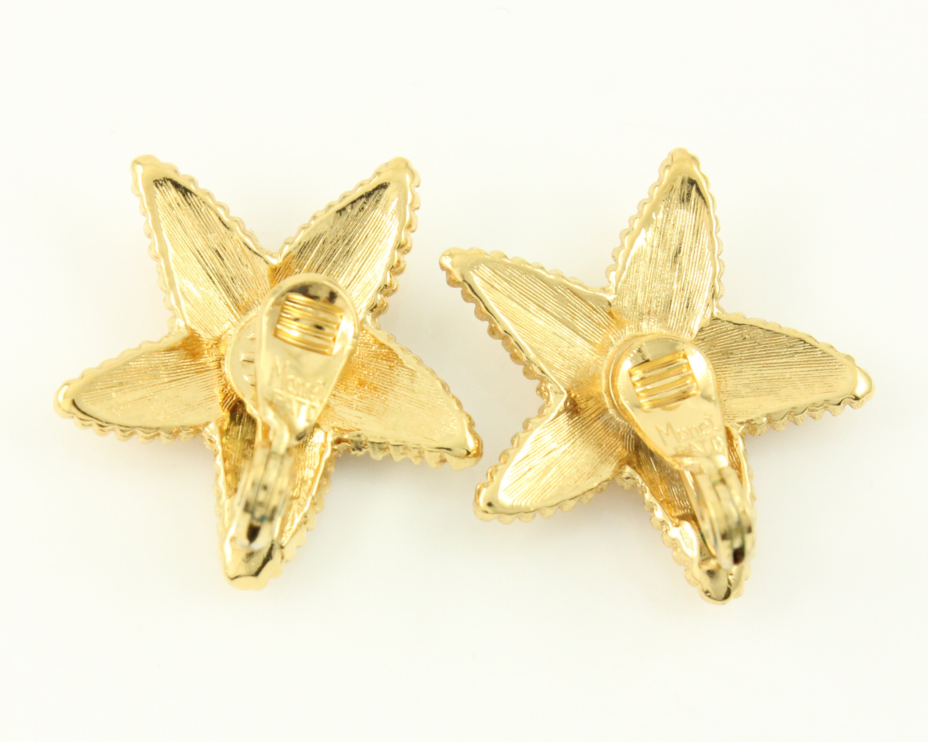 Vintage Monet Textured Gold Tone Starfish Brooch Earring Set, 1980s ...