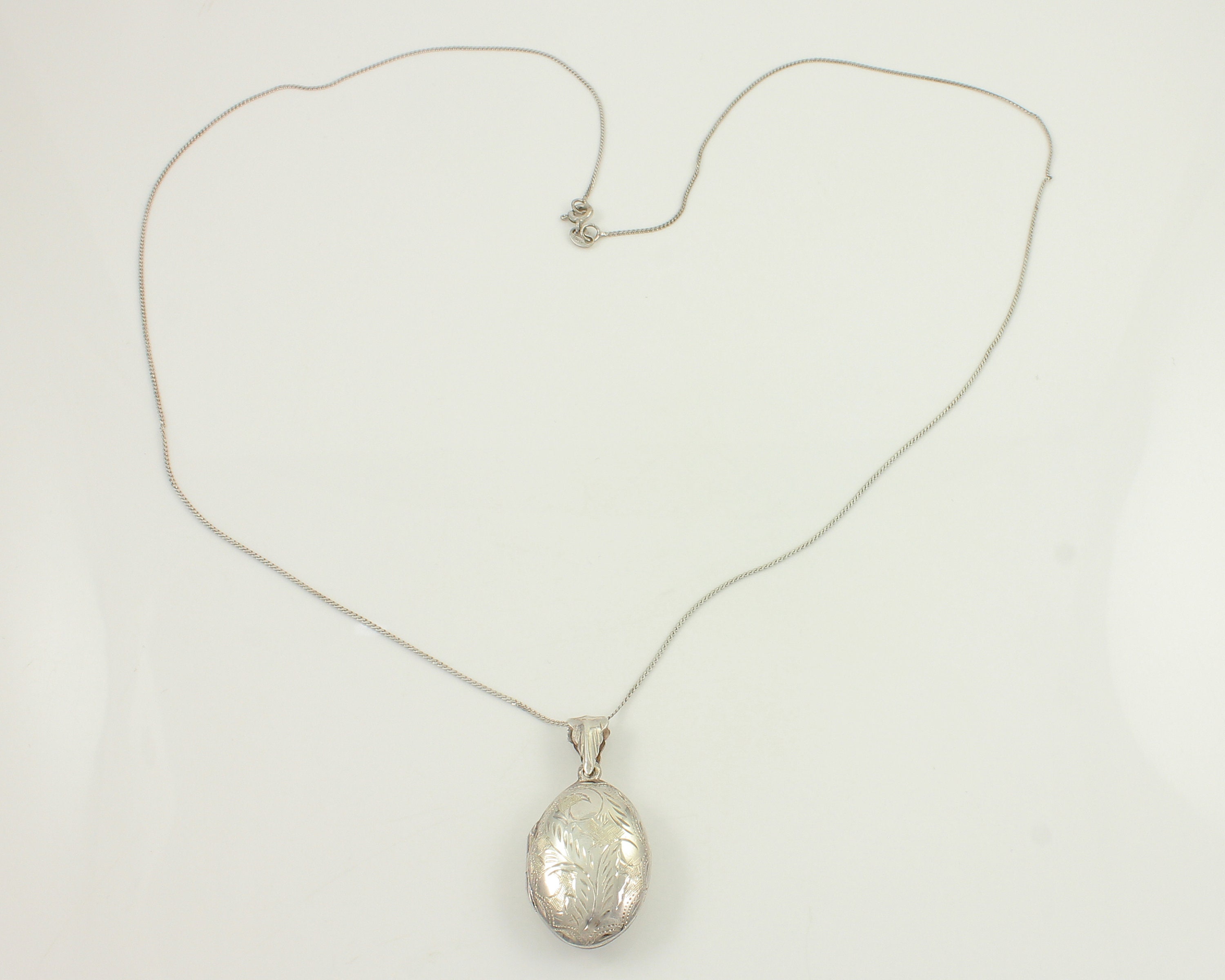 Vintage Sterling Silver Engraved Oval Locket Pendant Necklace, 925 ...
