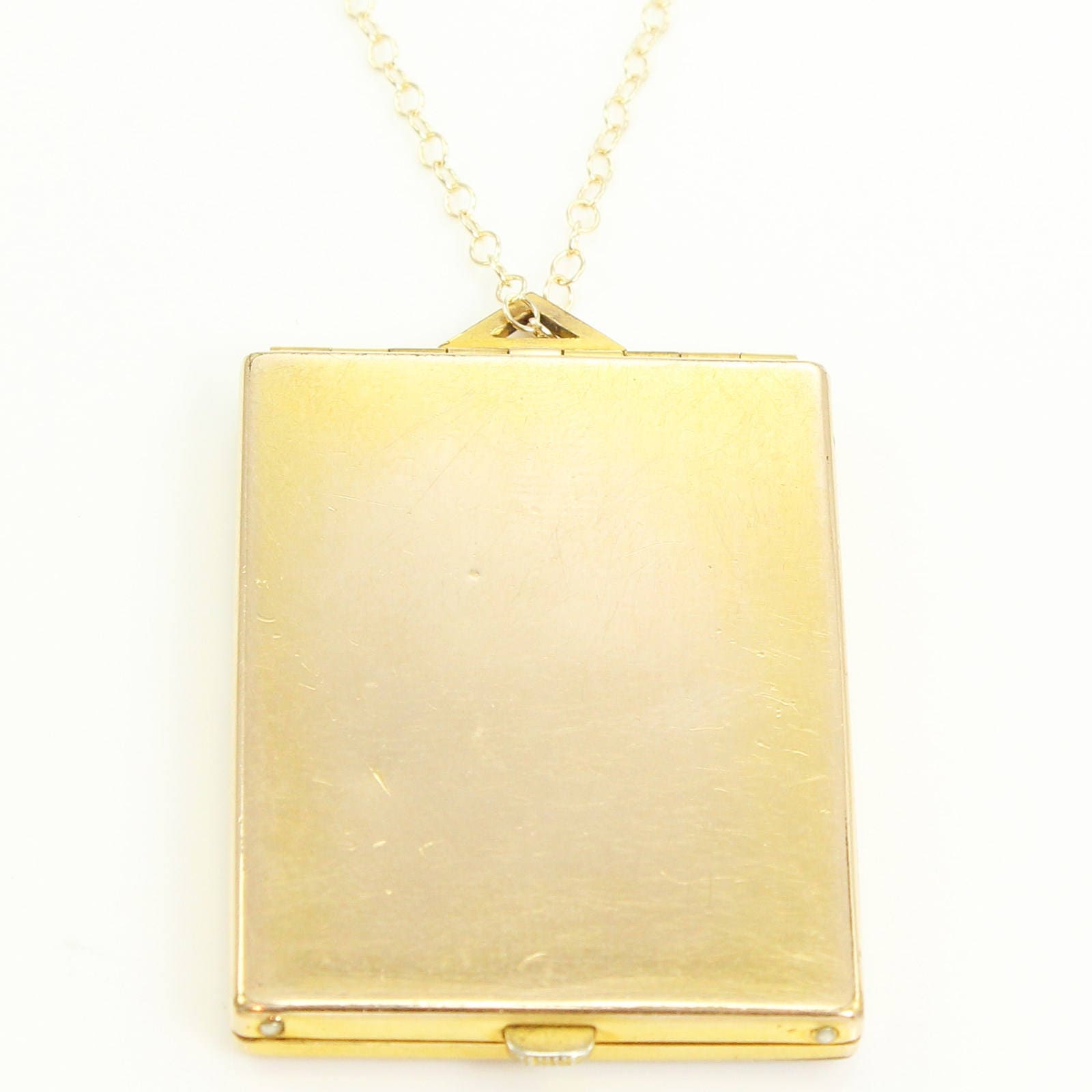 Art Deco Large Locket Engraved Rectangle Pendant Gold Filled Necklace ...