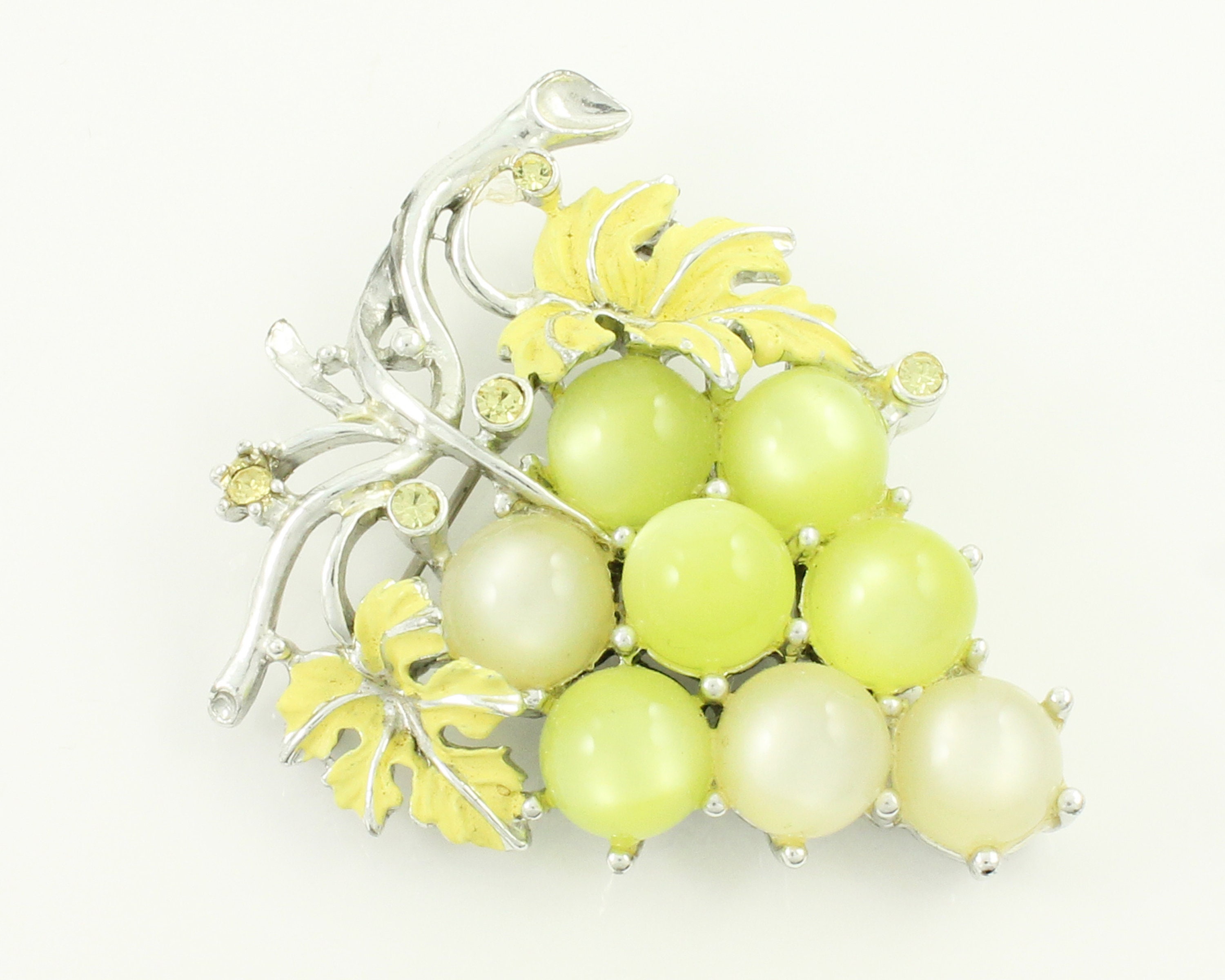 Vintage Moonglow Grape Cluster Brooch, Fifties Yellow Lucite Grape Pin ...