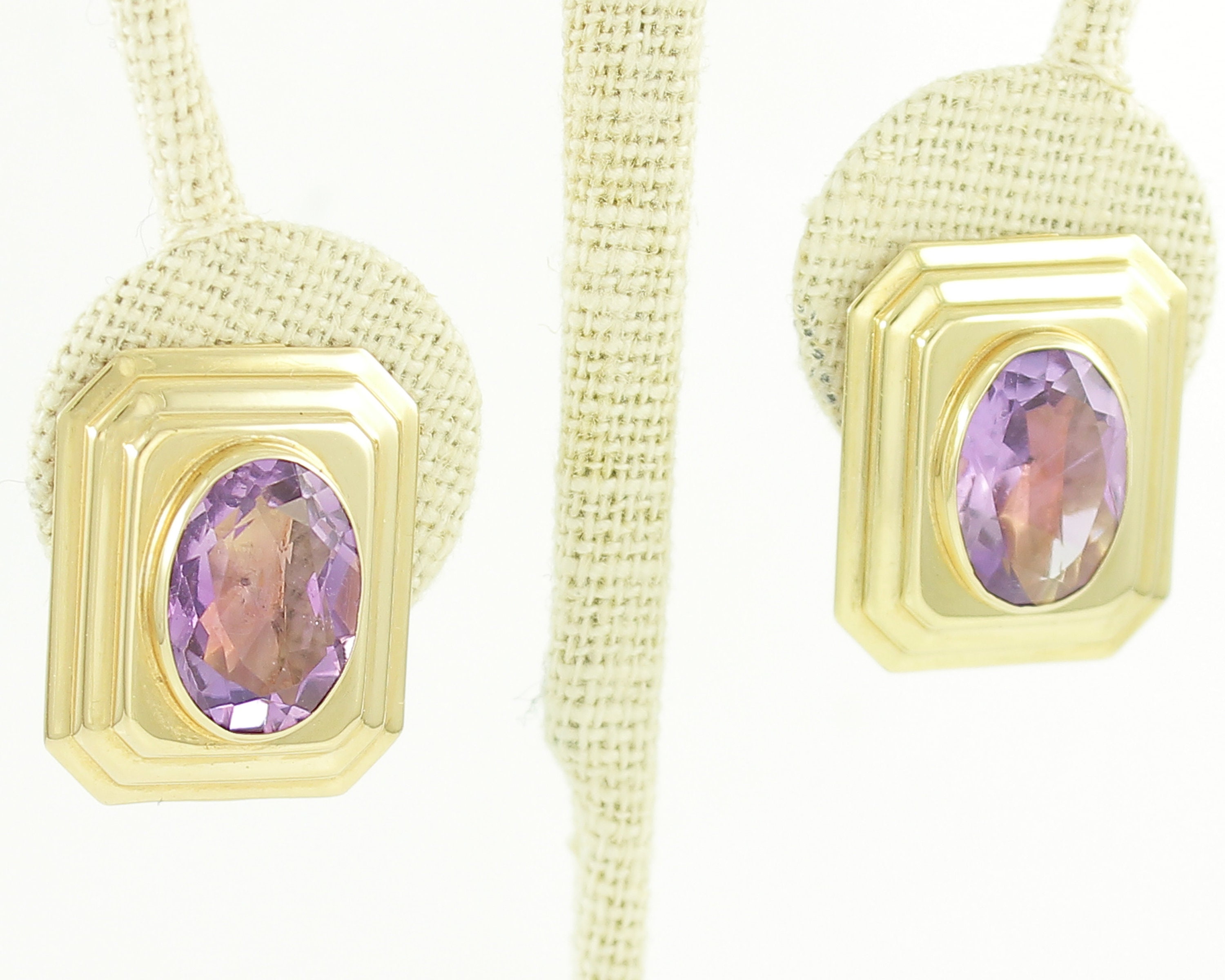 Big Gold Amethyst Earrings - 14K Yellow Gold 10 CT Oval Amethyst ...