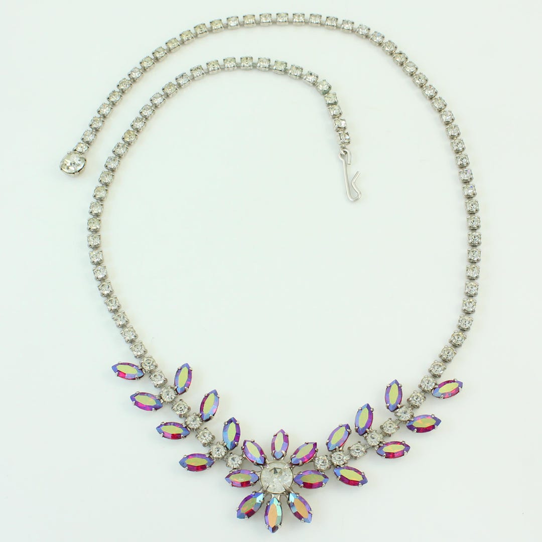 Vintage B. David Aurora Red Borealis Rhinestone Necklace, 1960s ...