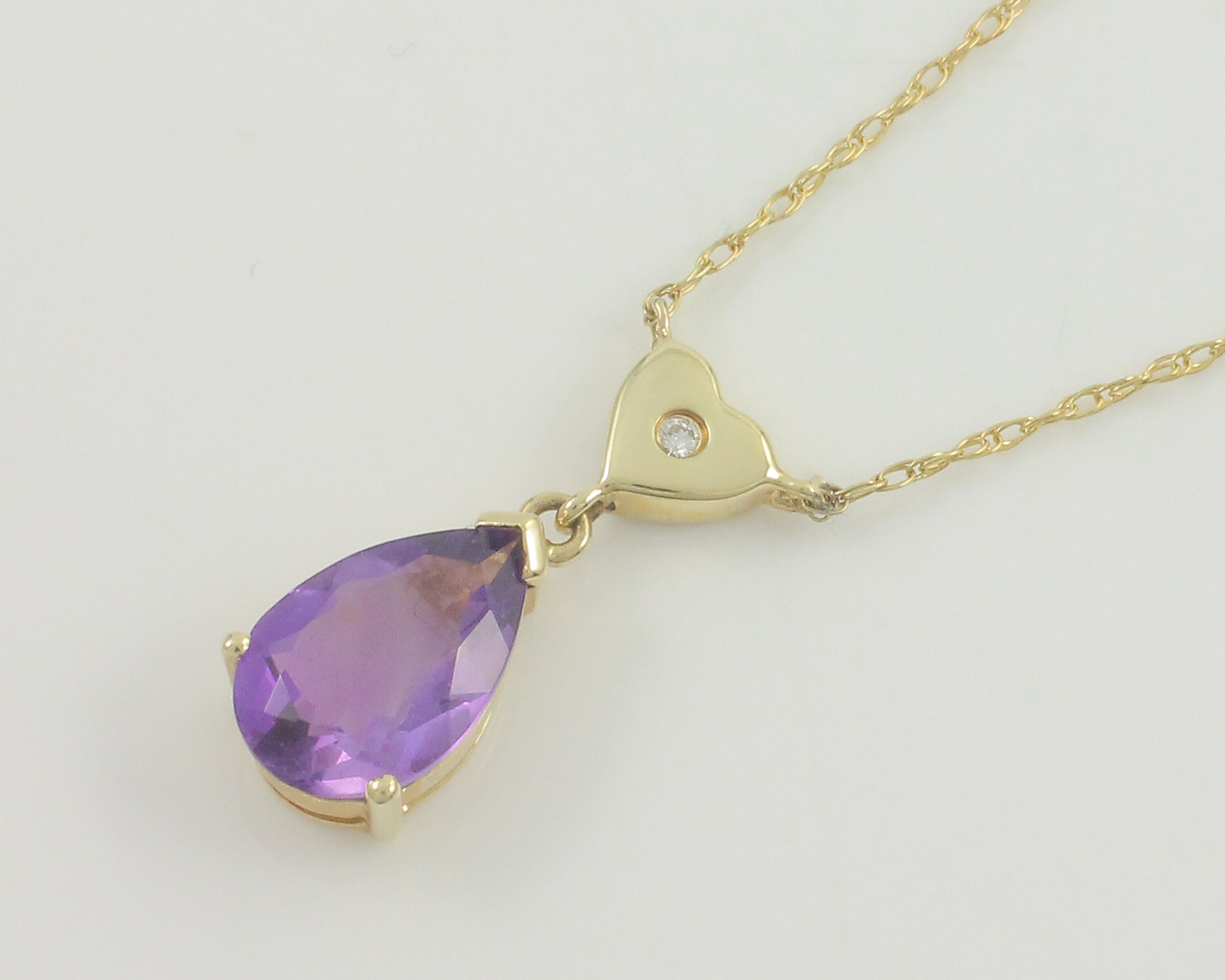 Vintage Pear Amethyst Diamond Necklace, Krementz Amethyst 14K Gold ...