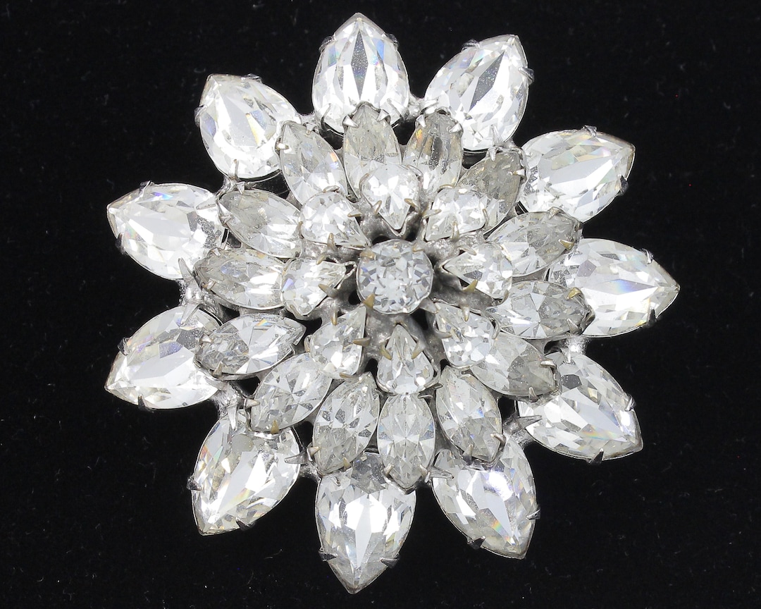 Vintage Weissco Bold Rhinestone Brooch, 1940s Weiss Tiered Rhinestone ...