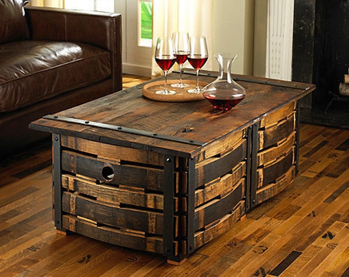 Wine Barrel Coffee Table With Storage - Etsy