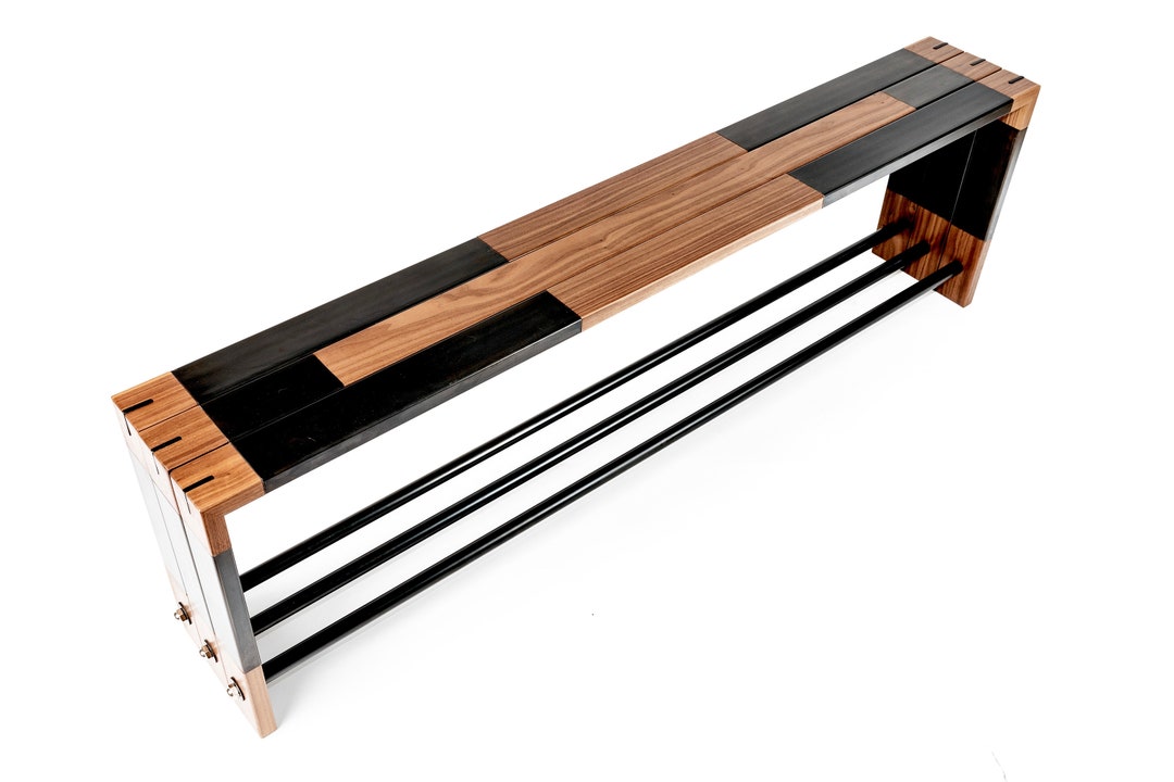 Modern Steel and Wood Bench - Etsy