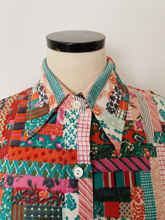 70’s Faux Patchwork Print Disco Shirt - Gem