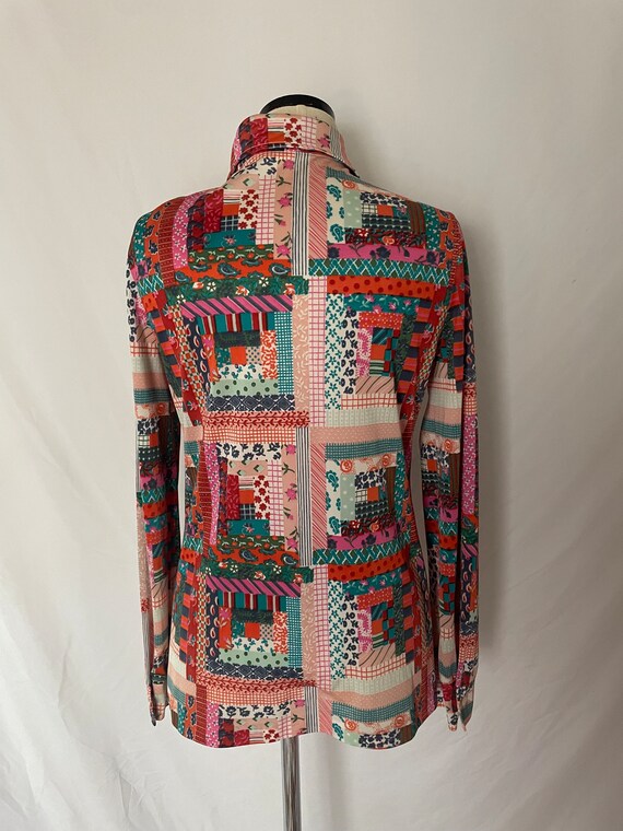 70’s Faux Patchwork Print Disco Shirt - Gem