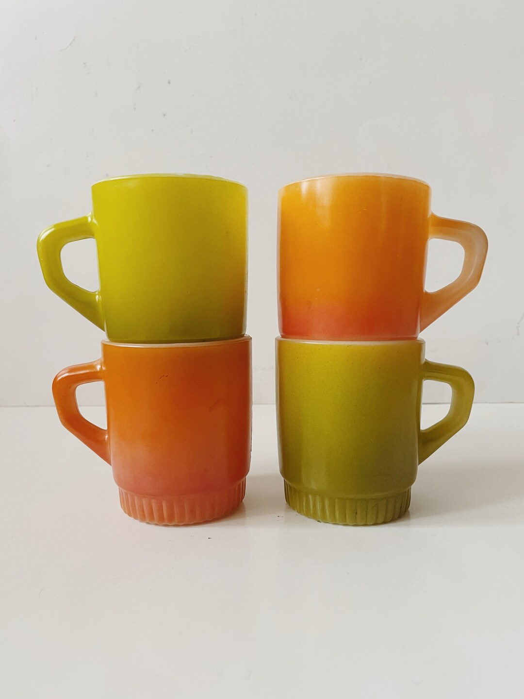 Vtg Green / Orange Fire King Mug Set of 4 - Etsy