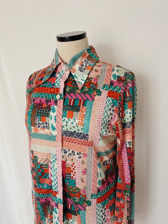 70’s Faux Patchwork Print Disco Shirt - Gem