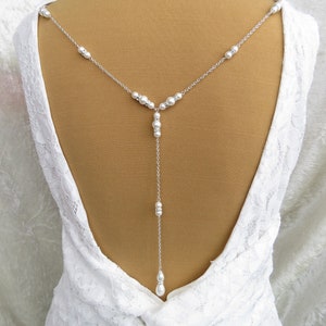 Glass Pearl Back Necklace. Back Chains, Bridal Back Drape Chain for Low ...