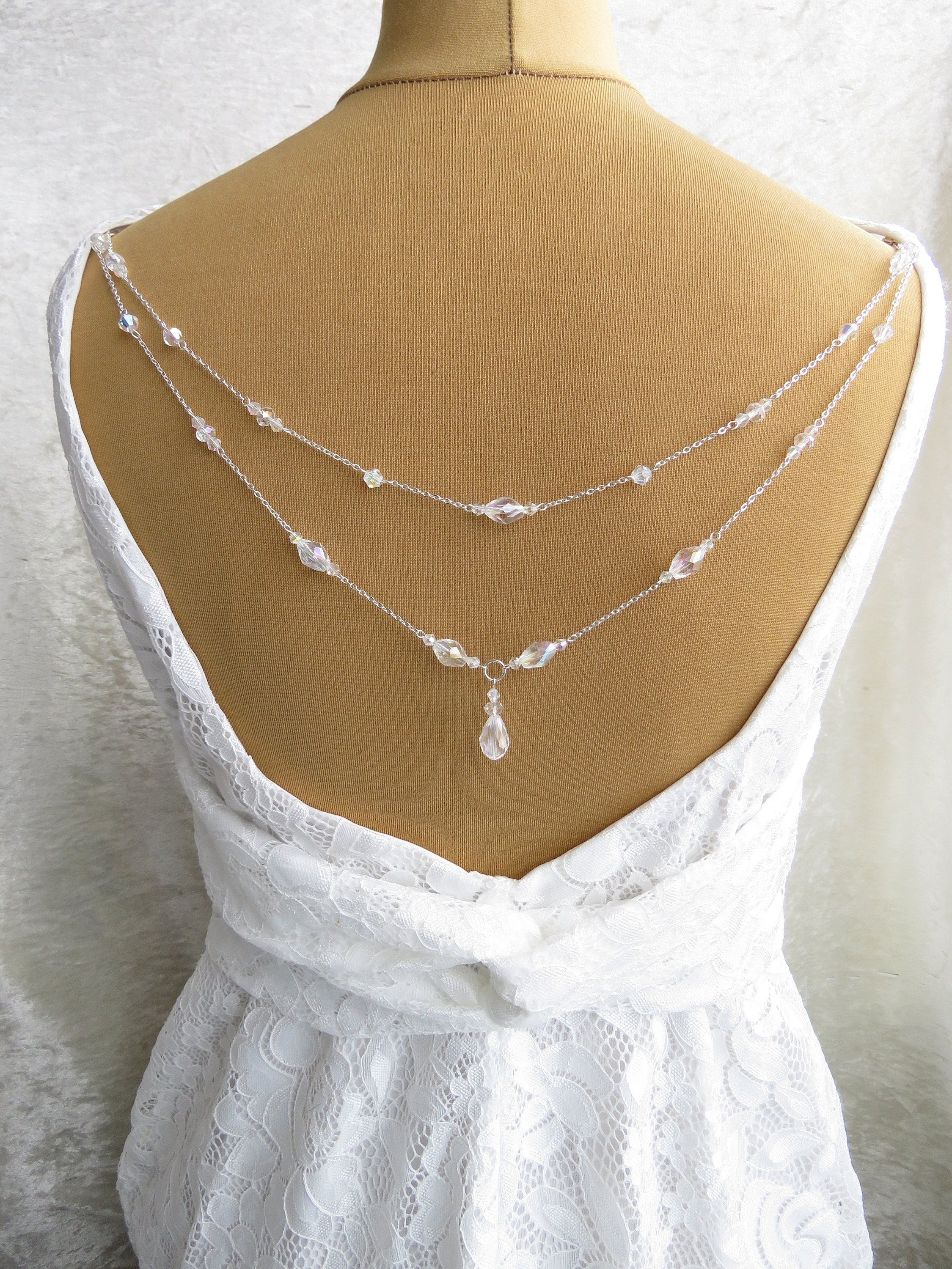 AB Crystal Back Necklace. 2 Rows Back Chains, Bridal Back Drape Chain ...